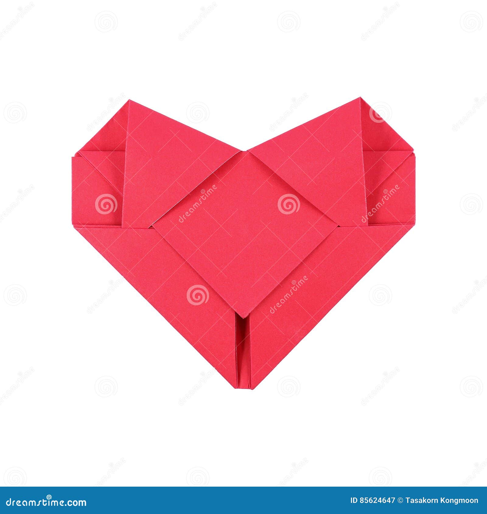 One Folding Red Paper Heart Isolated on White Stock Image - Image of ...