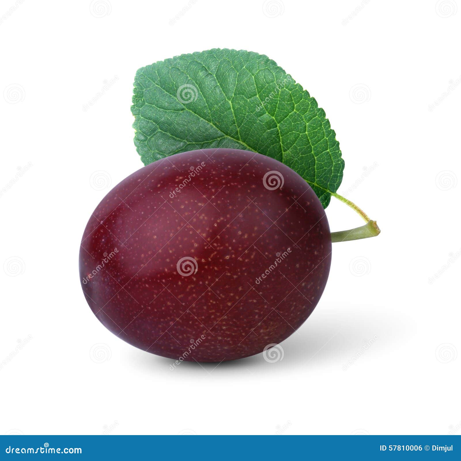 One Fresh Plum with Leaf on White Stock Photo - Image of dessert, leaf ...