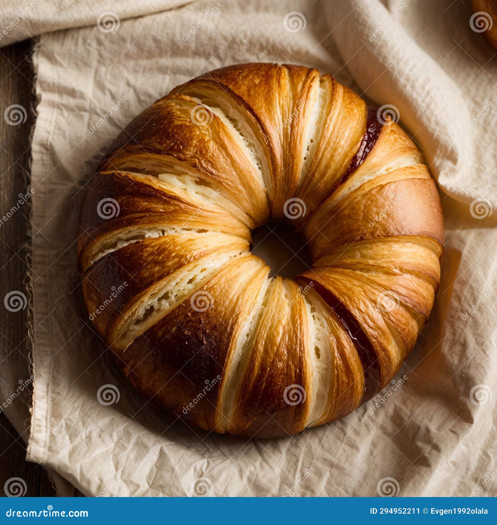One Fresh Round Croissant Close-up. Generative AI Stock Illustration ...