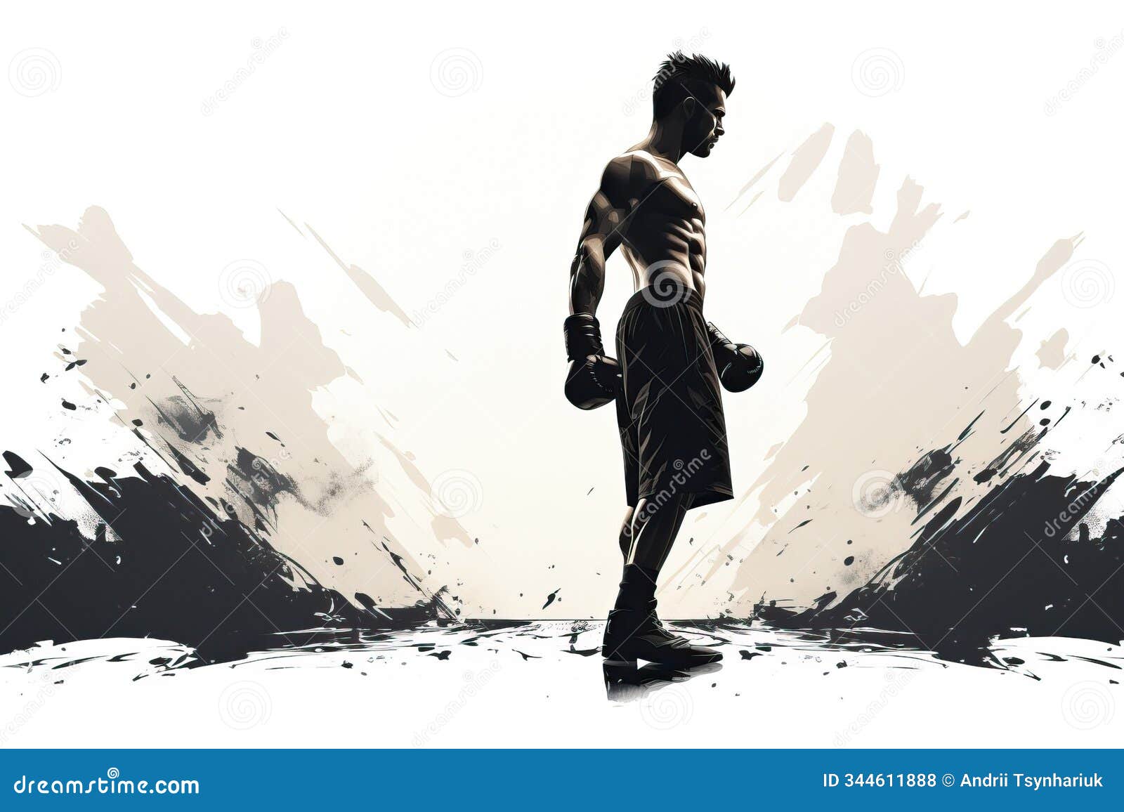 One Full-length Boxer on White with Black Background Elements. Stock ...