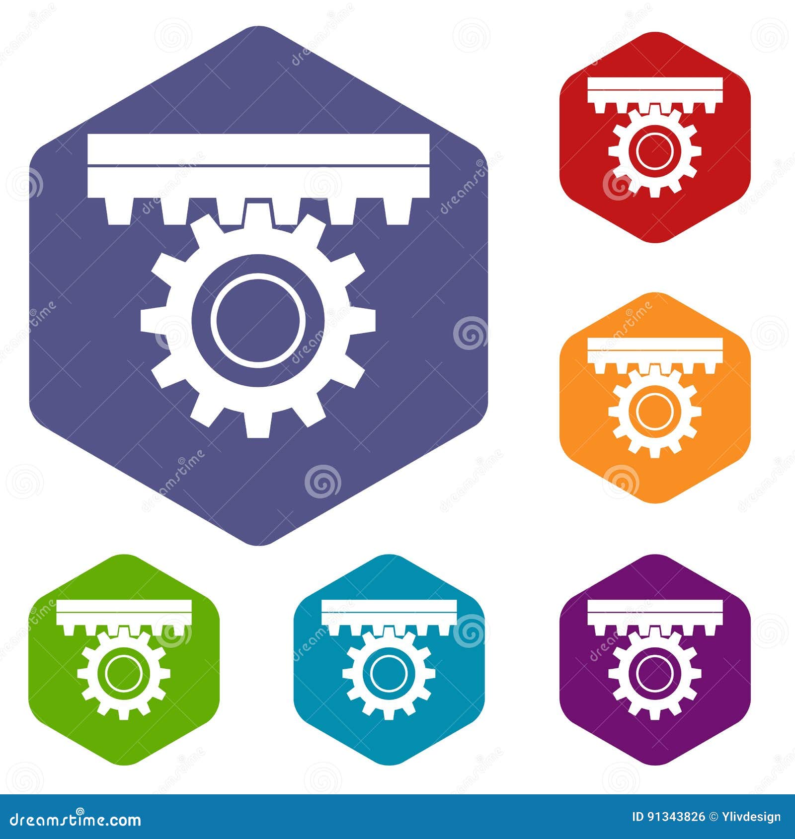 One gear icons set hexagon stock vector. Illustration of object - 91343826