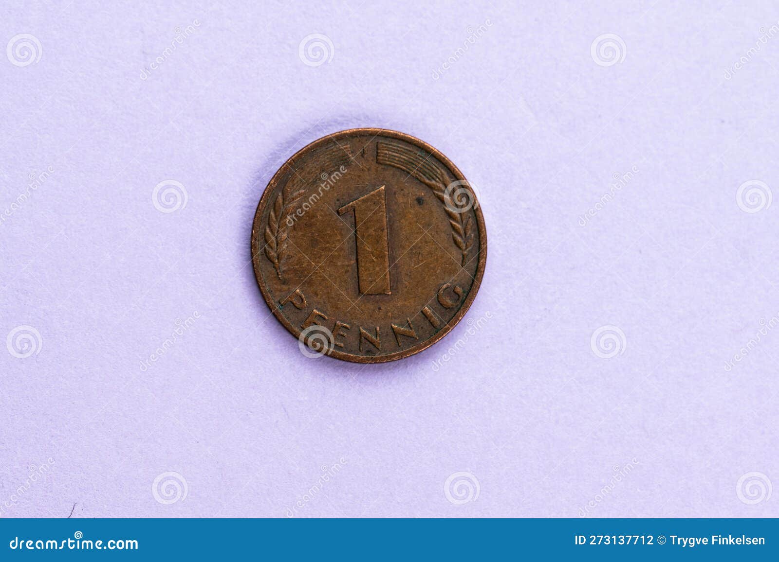 One German Pfennig Coin on Purple Background.. Stock Photo - Image of ...