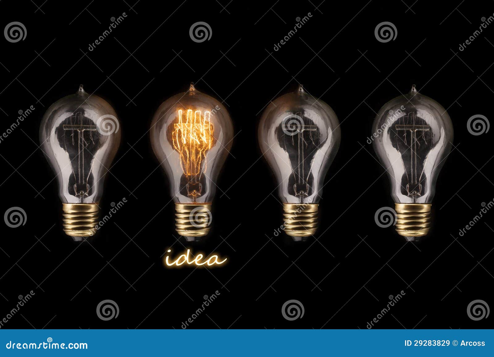 One Glowing Light Bulb Amongst Other Light Bulbs Stock Image - Image of ...