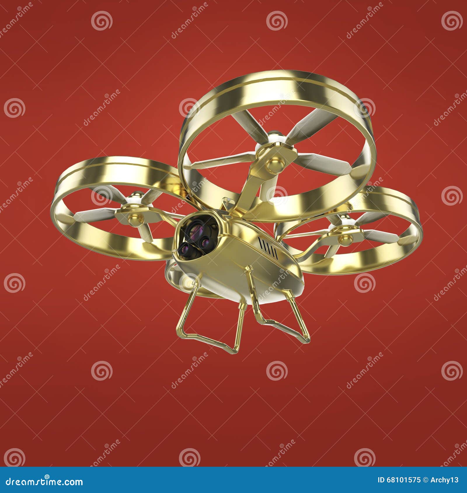 One Golden Quadrocopter Drone with Camera, Glossy Pracious Metal ...