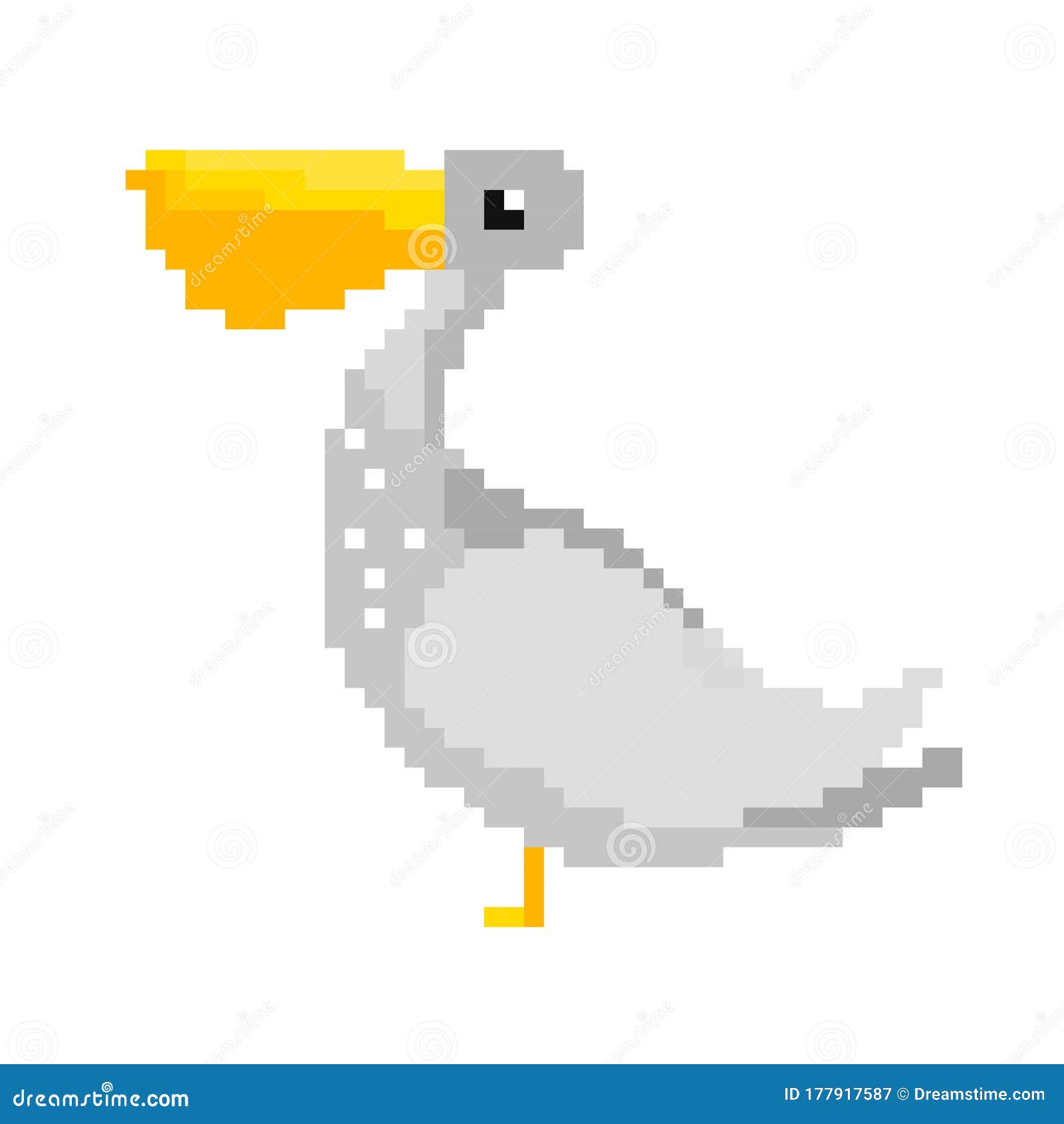One Gray Pelican Pixel Art Graphics. Vector Stock Illustration ...