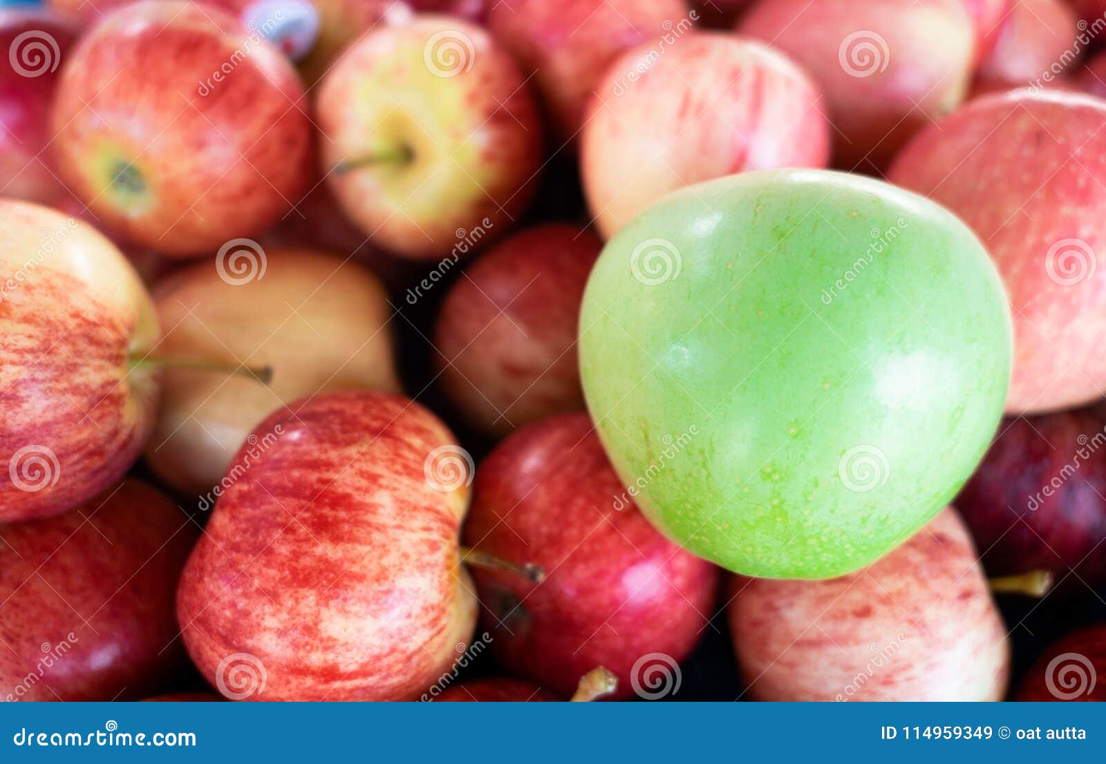 One Green Apple among Group of Many Red Apples Stock Image - Image of ...