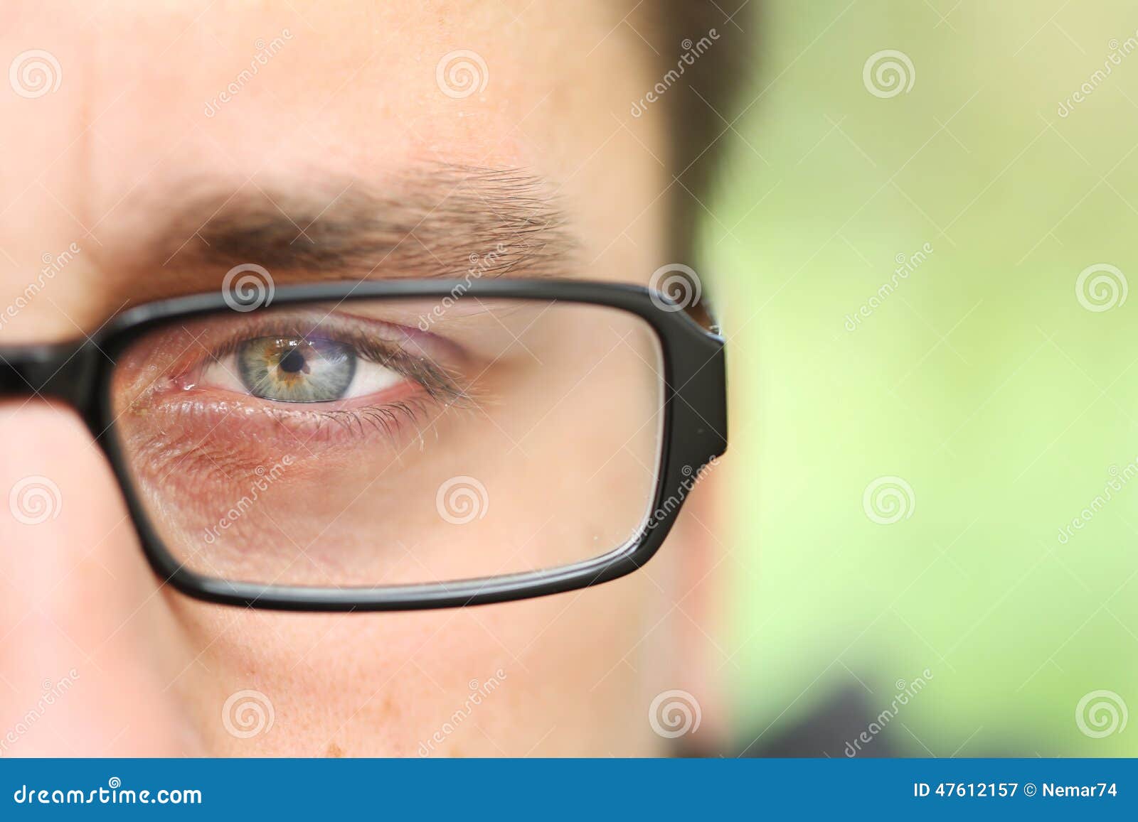 Only One Green Man Eye with Eyeglass Stock Image - Image of human, male ...