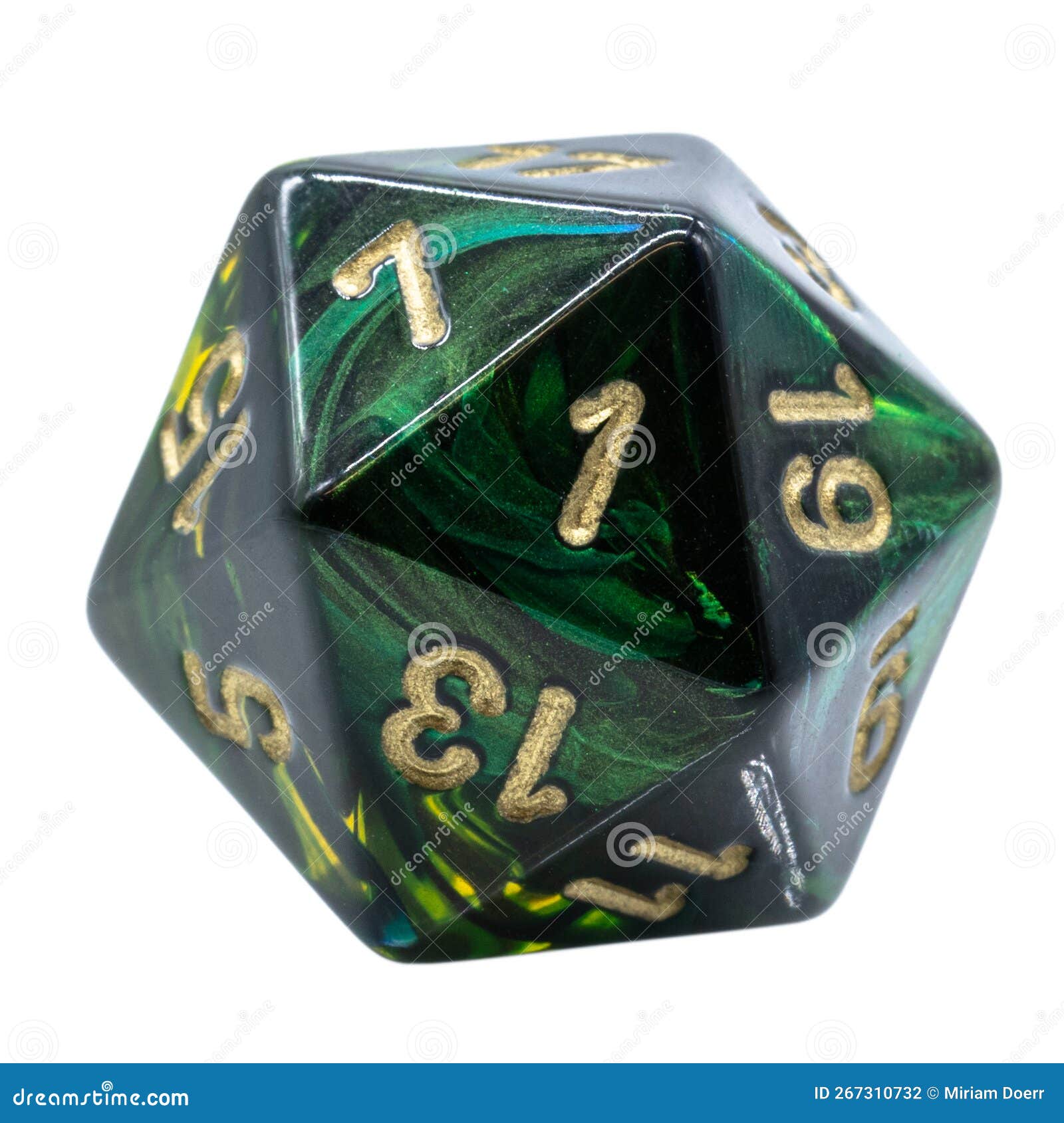 One Green Marbled W20 or 20 Sided Dice Stock Photo - Image of cutout ...