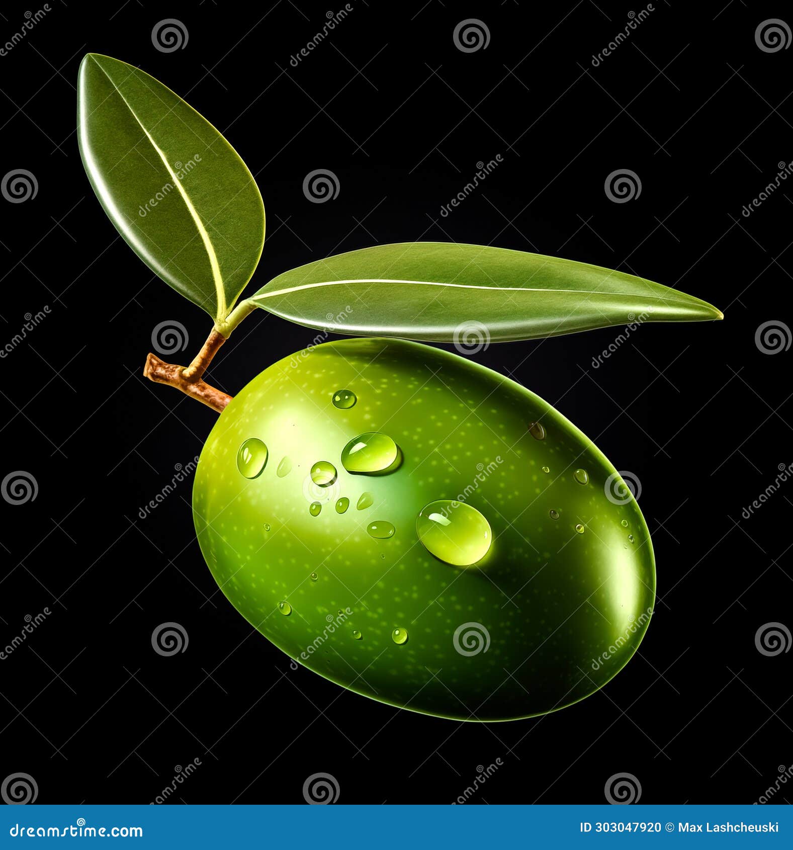 One Green Olive Isolated on Black Background Stock Photo - Image of ...