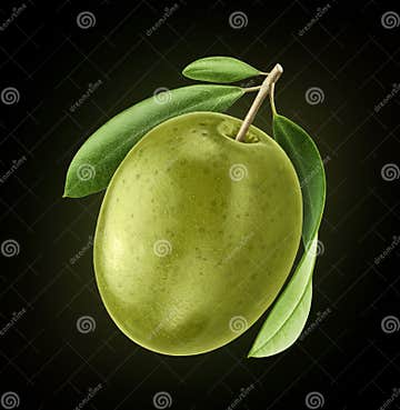 One Green Olive Isolated on Black Background Stock Image - Image of ...