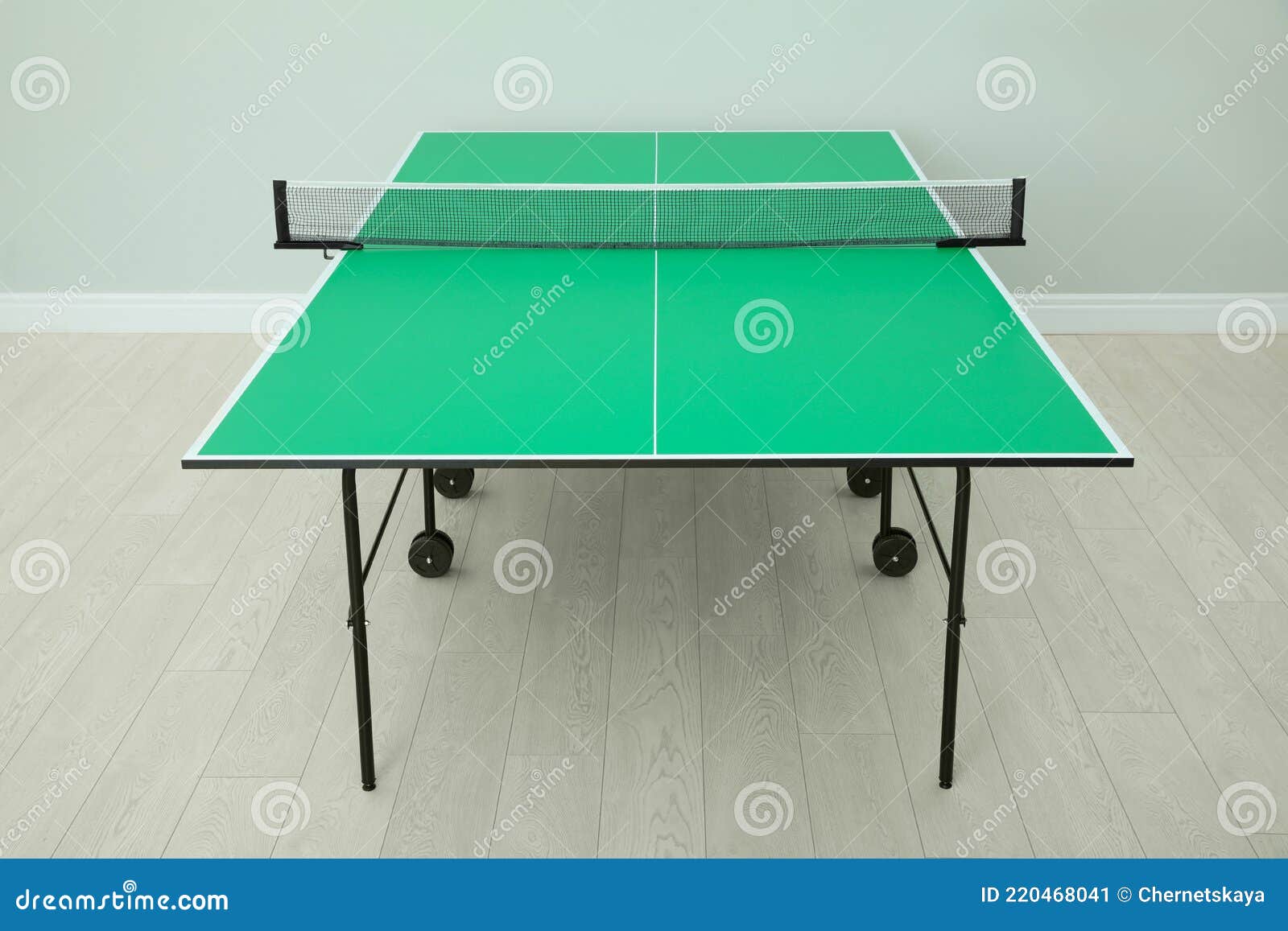 One Green Ping Pong Table with Net Indoors Stock Image - Image of match ...