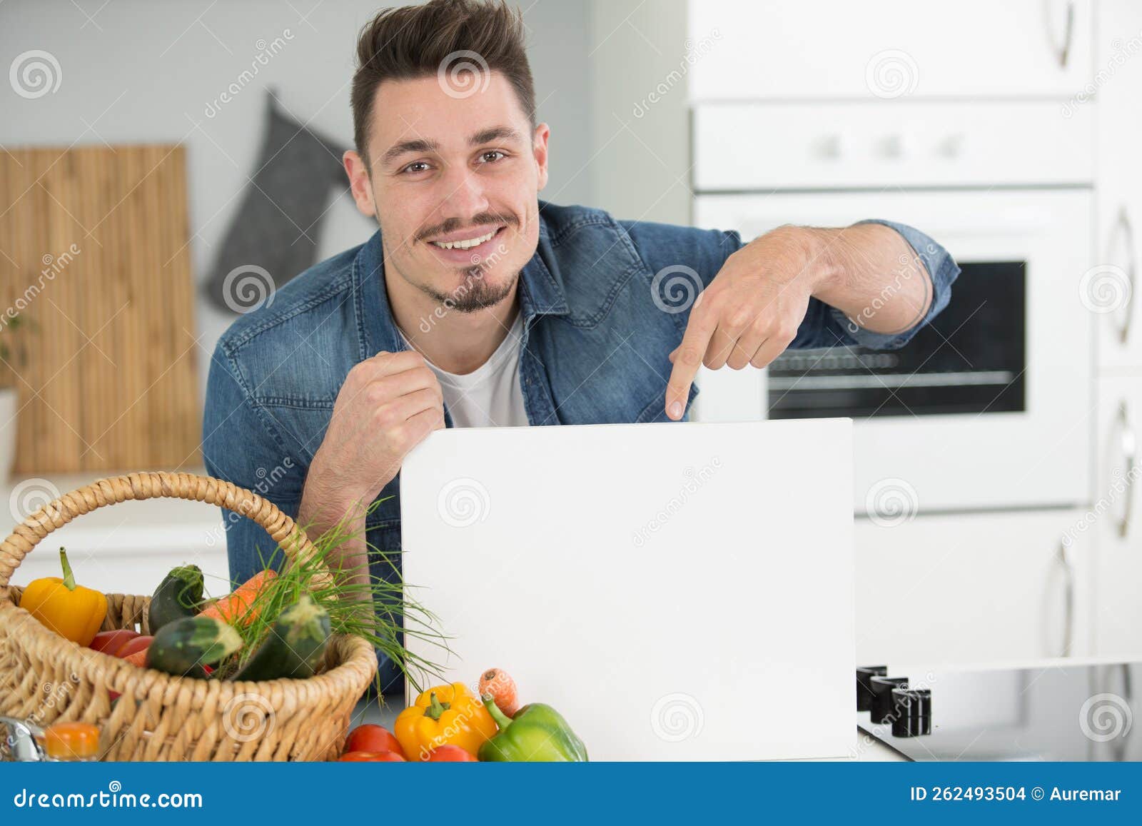 One Guy Showing Banner in Kitchen Stock Photo - Image of vector ...