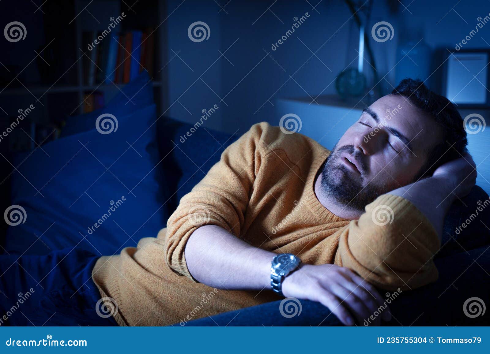 One Man Sleeping and Snoring Watching Television Stock Photo - Image of ...