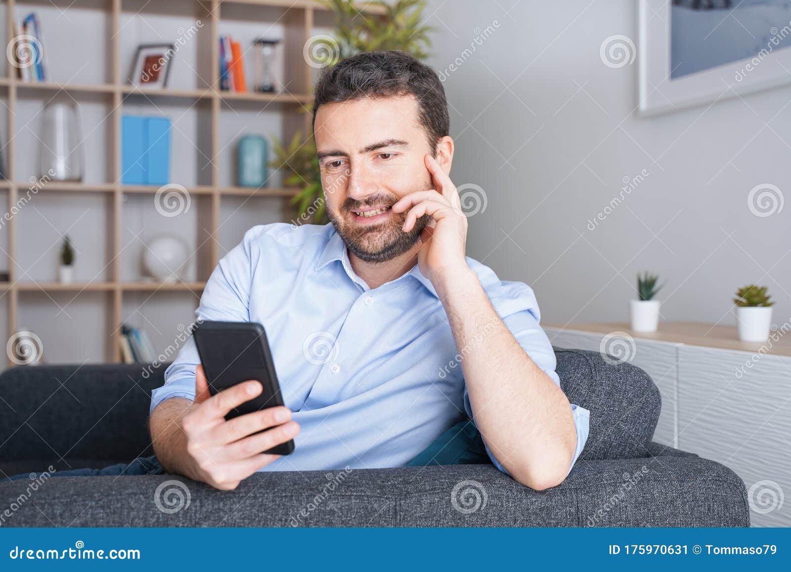 One Guy Working from Home Using Internet Connection Stock Image - Image ...
