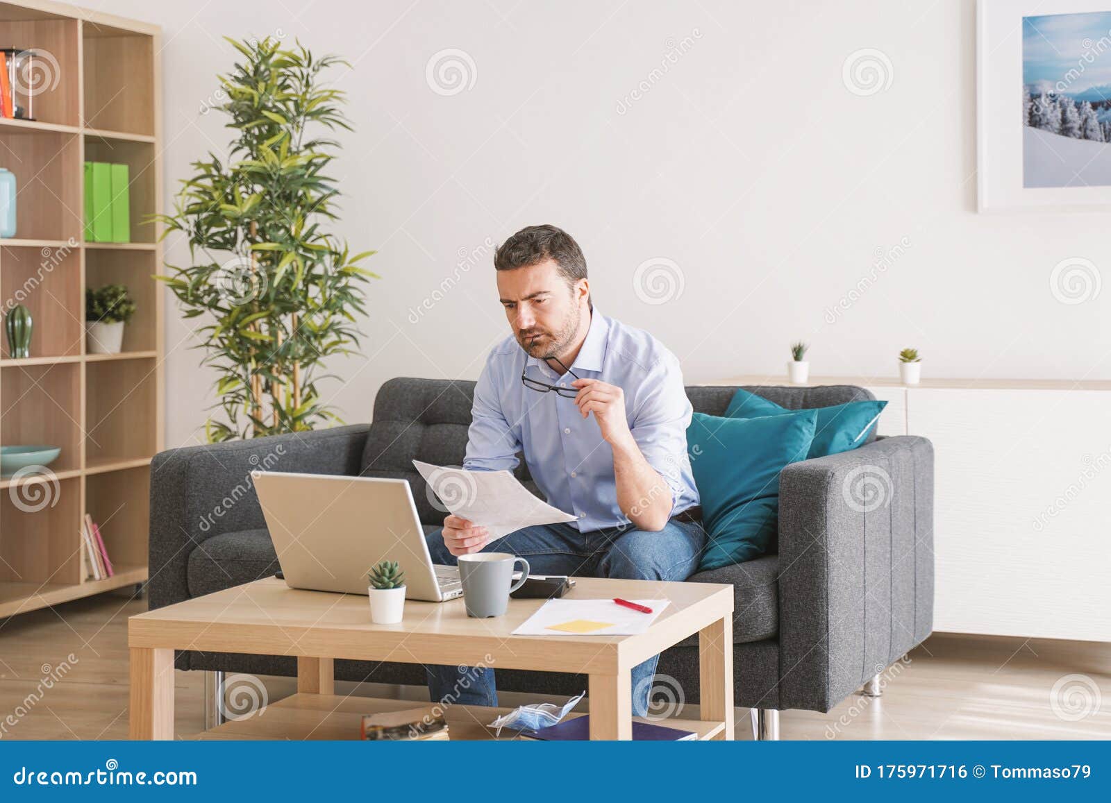 One Guy Working from Home Using Internet Connection Stock Photo - Image ...