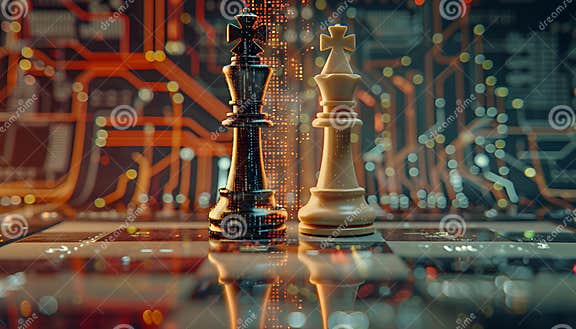 One Half of Chess Piece Standing on Chessboard, and Other One Filled ...