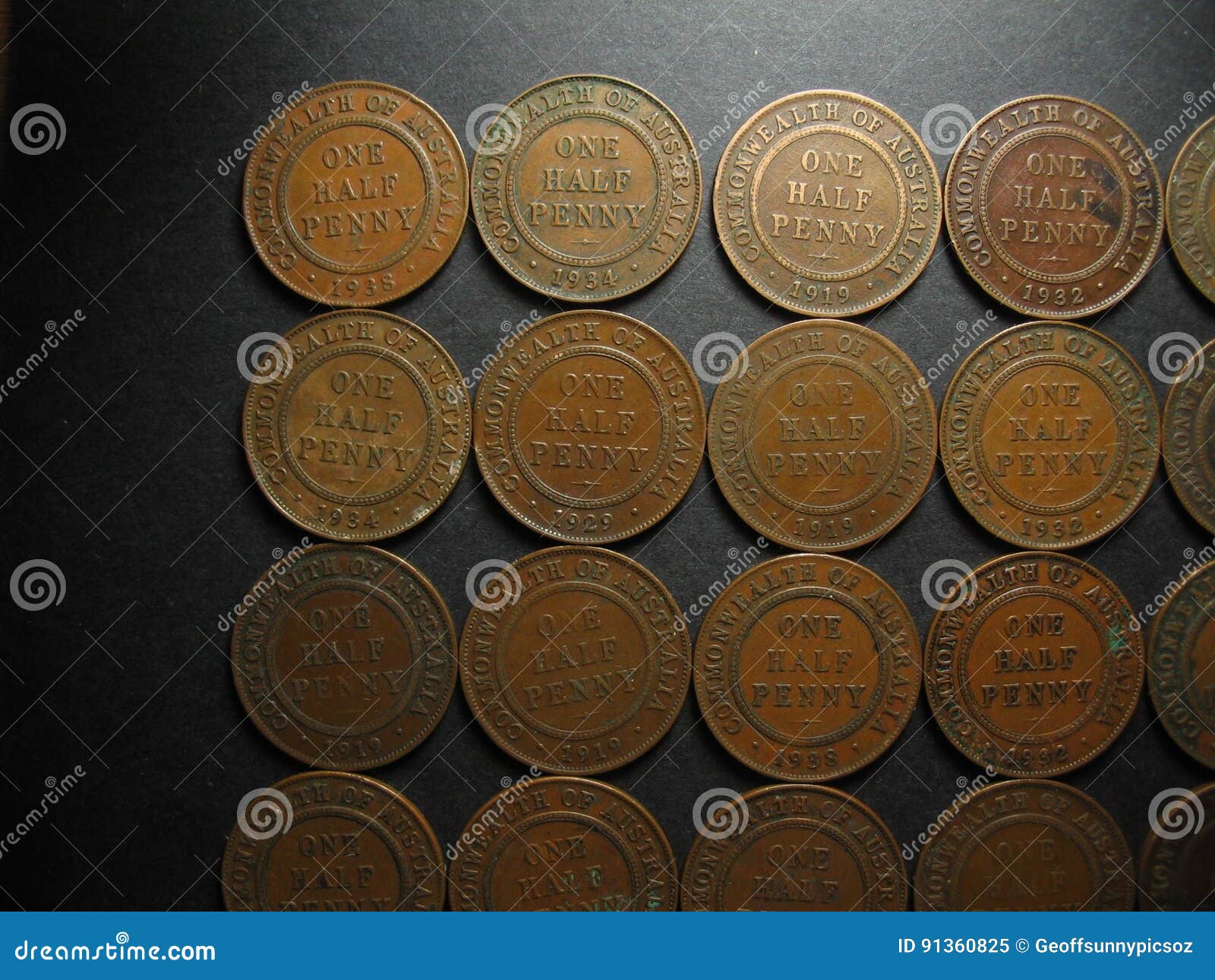 One Half Penny Vintage Australian Coin Collection. Reverse. Stock Image ...
