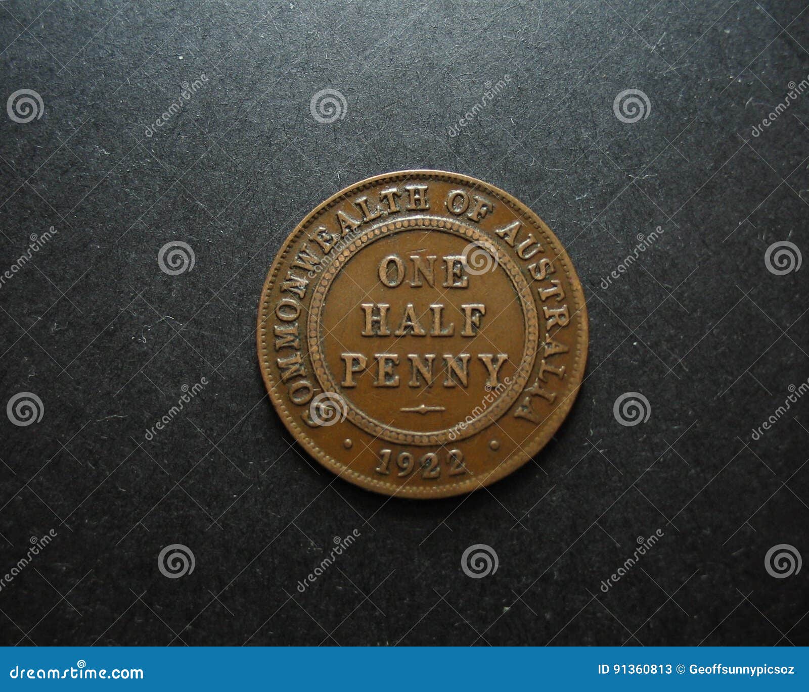 One Half Penny Vintage Australian Coin. Reverse. Stock Image - Image of ...