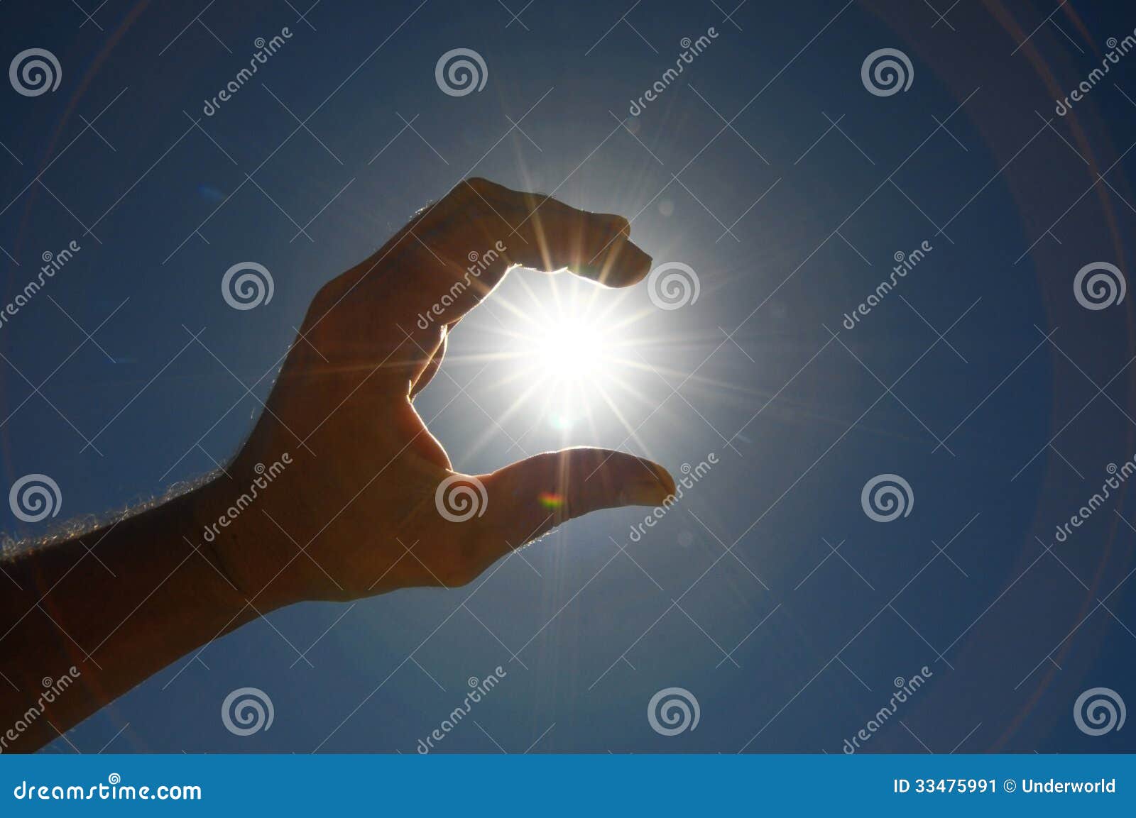One Hand Catching the Sun Stars on Stock Image - Image of blue ...