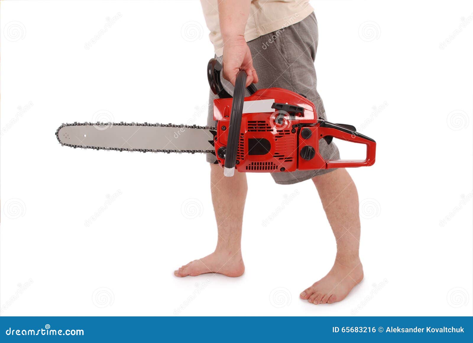 By One Hand Holding a Chainsaw Stock Photo - Image of work, hand: 65683216