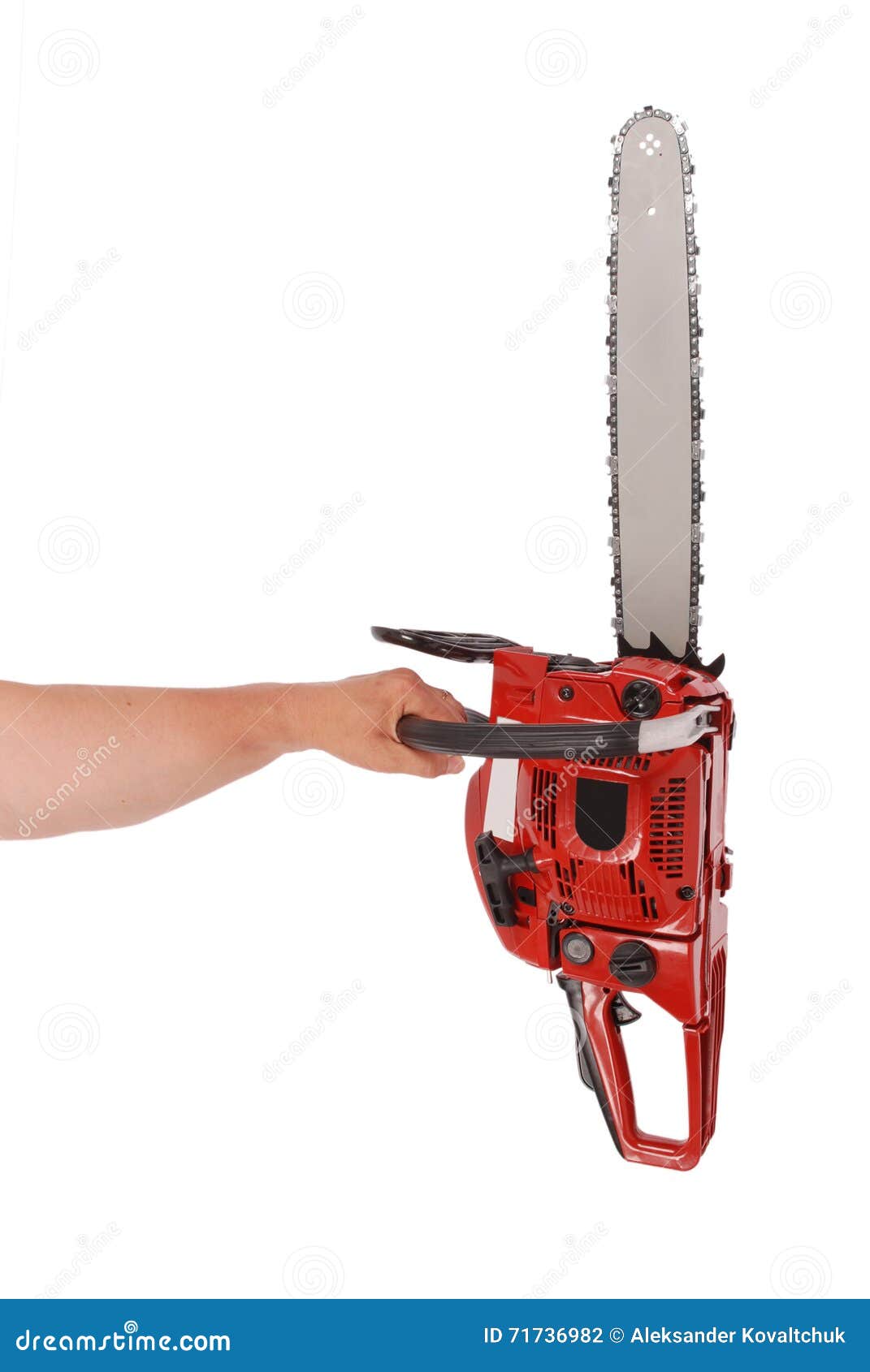 By One Hand Holding a Chainsaw Stock Photo - Image of technology ...