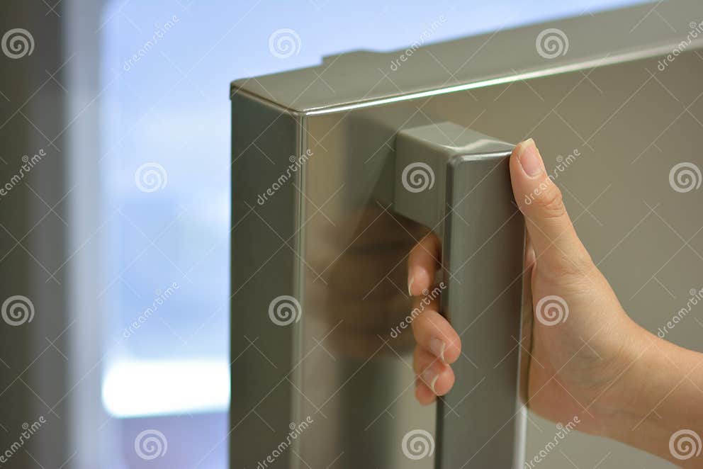 One Hand Opening Refrigerator Stock Photo - Image of food, drink: 32280652