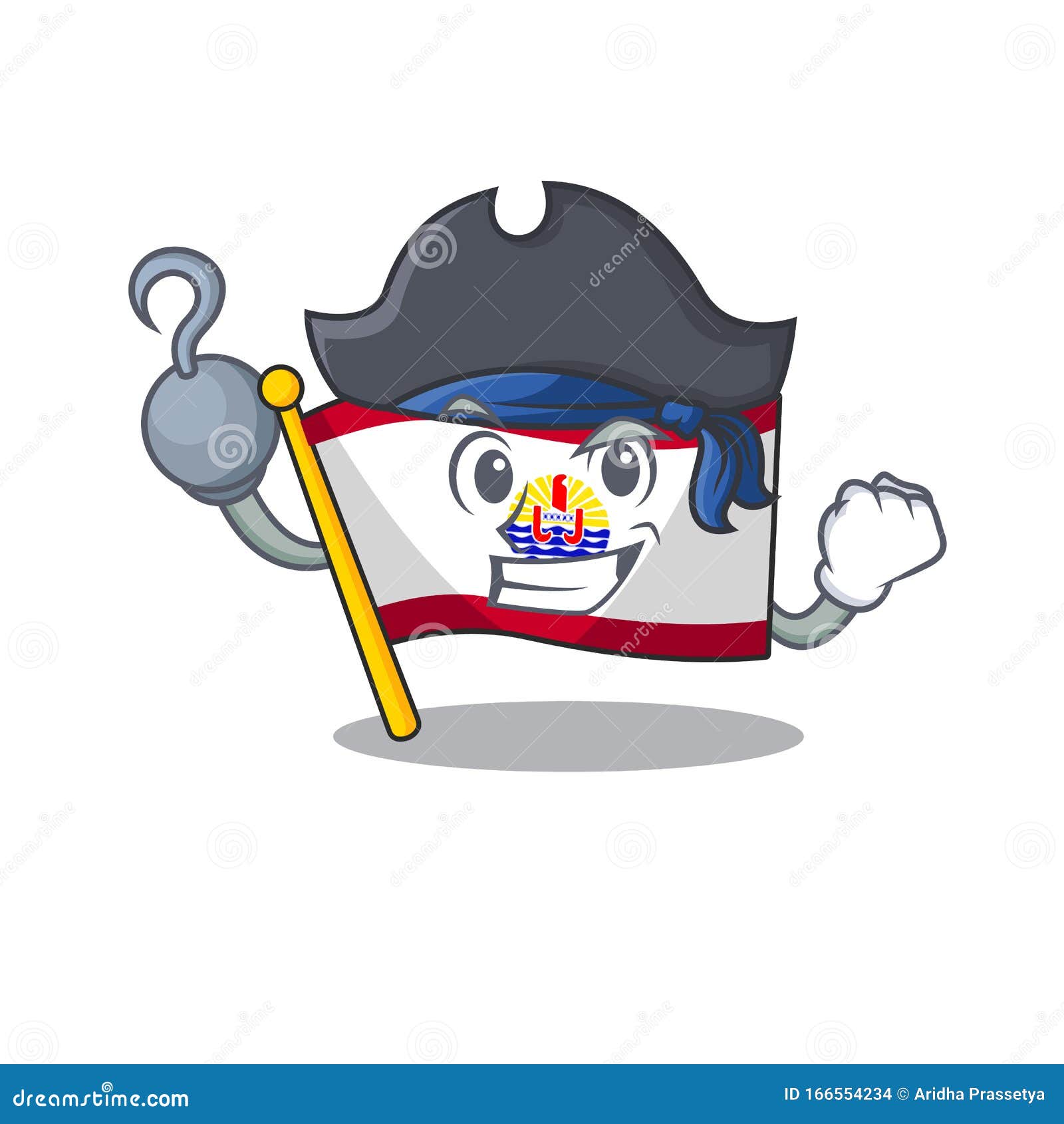 One Hand Pirate Flag French Polynesia Scroll Cartoon Style with Hat ...
