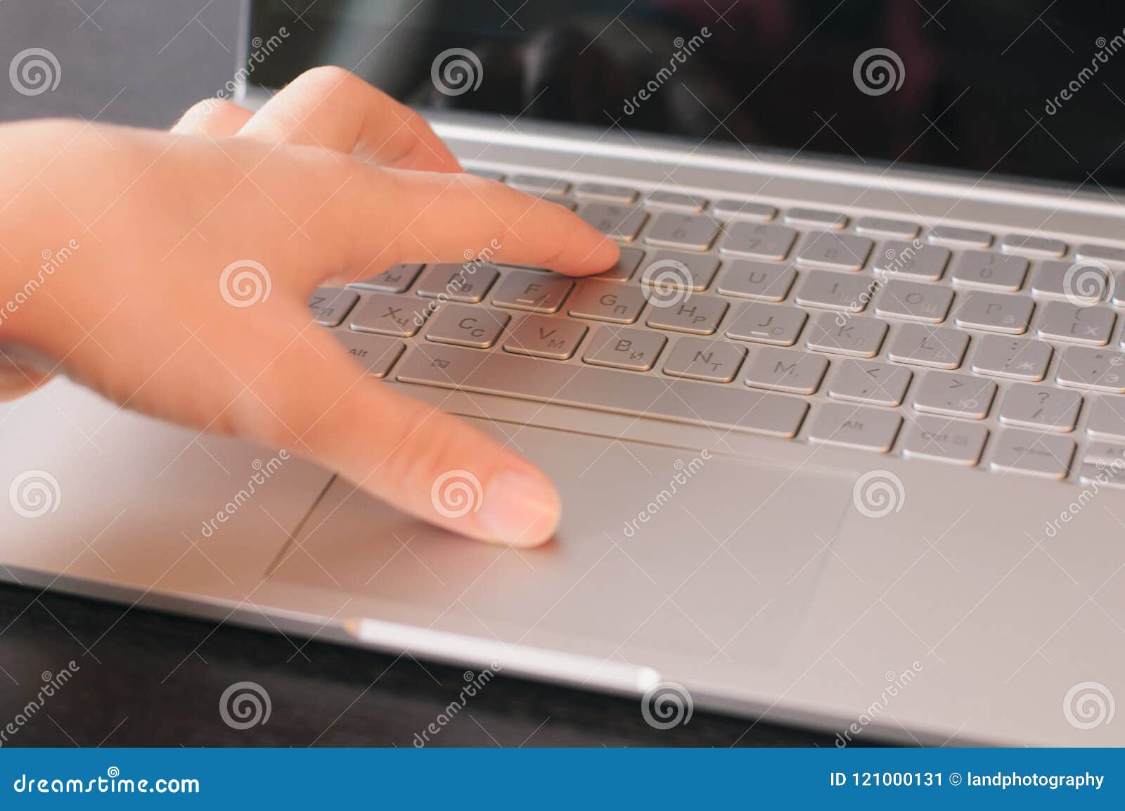 One Hand Typing on the Laptop Stock Image - Image of closeup ...
