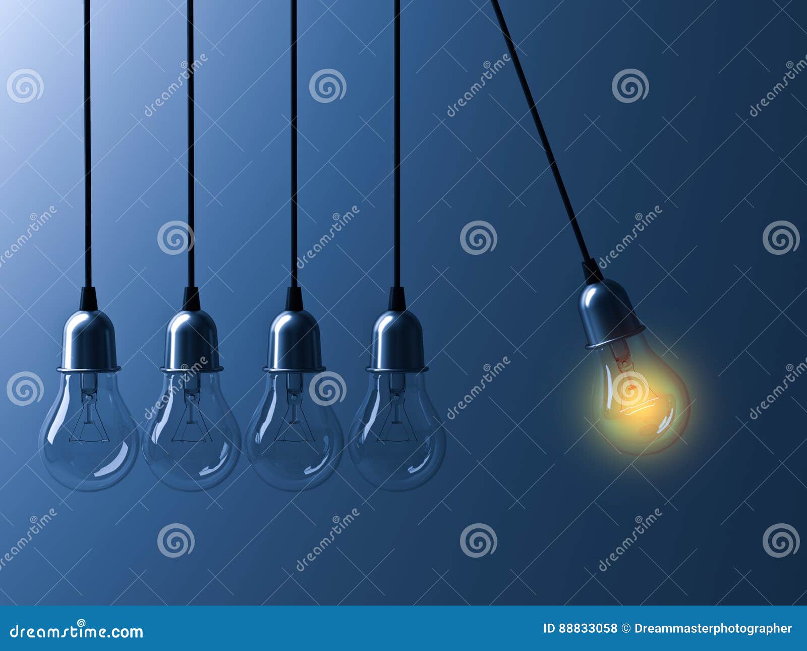 One Hanging Light Bulb Glowing Different and Stand Out from Unlit ... One Hanging Light Bulb Glowing Different and Stand Out from Unlit ...
