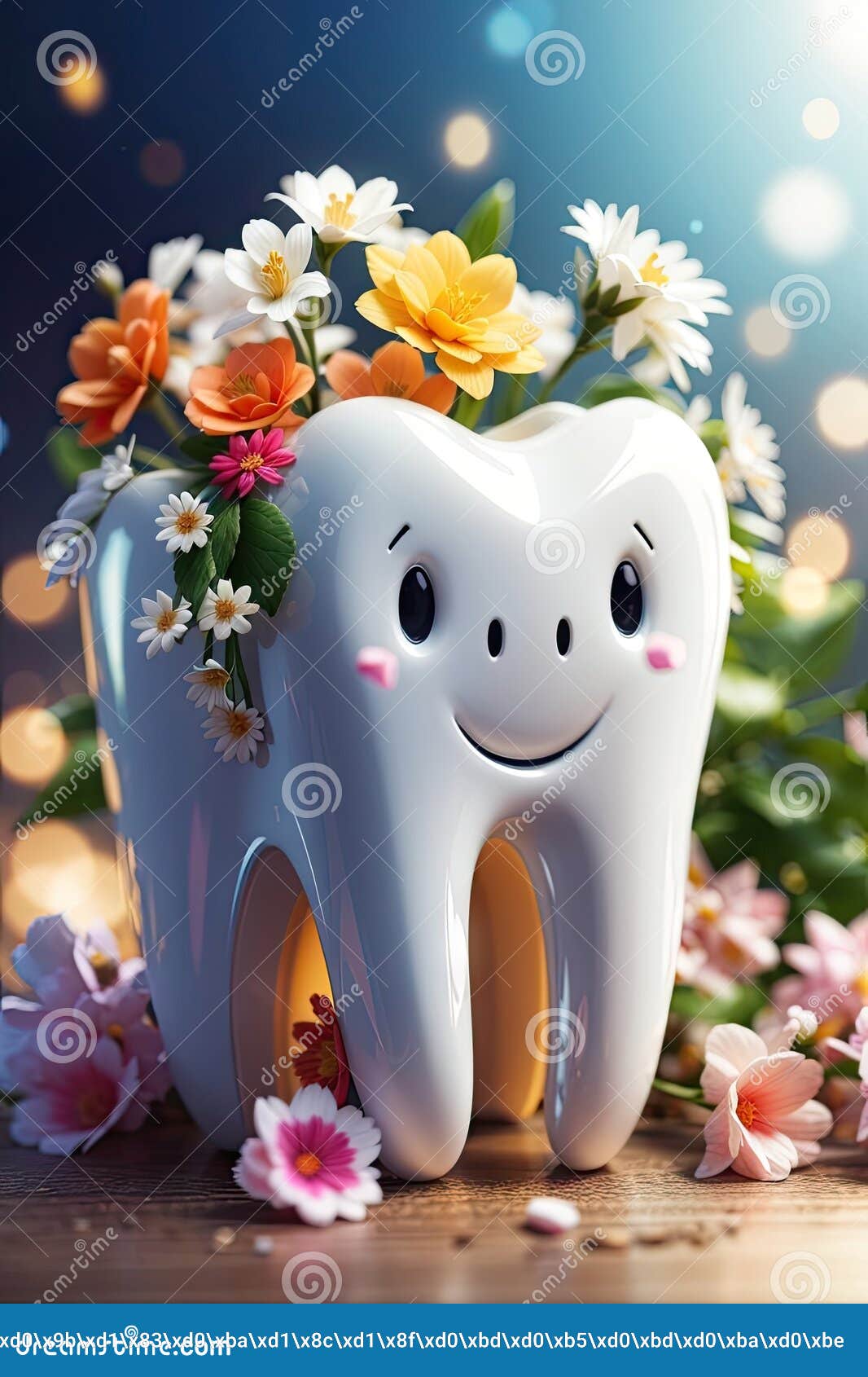 One Healthy Tooth with Flowers. Ai Generative Stock Photo - Image of ...
