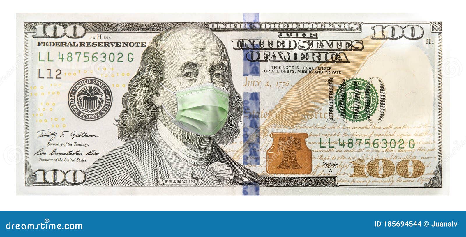 A Hundred Dollar Bill with a Face Mask Due To the Covid-19 Stock Photo ...