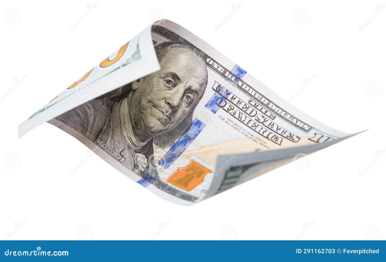 One Hundred Dollar Bill Falling or Floating on Empty Background Stock ...