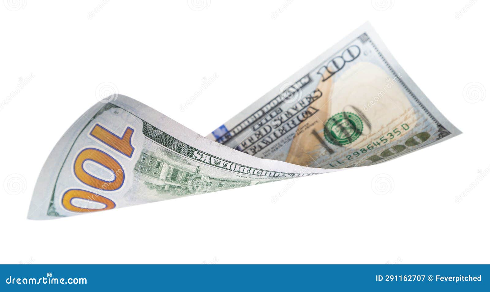 One Hundred Dollar Bill Falling or Floating on Empty Background Stock ...