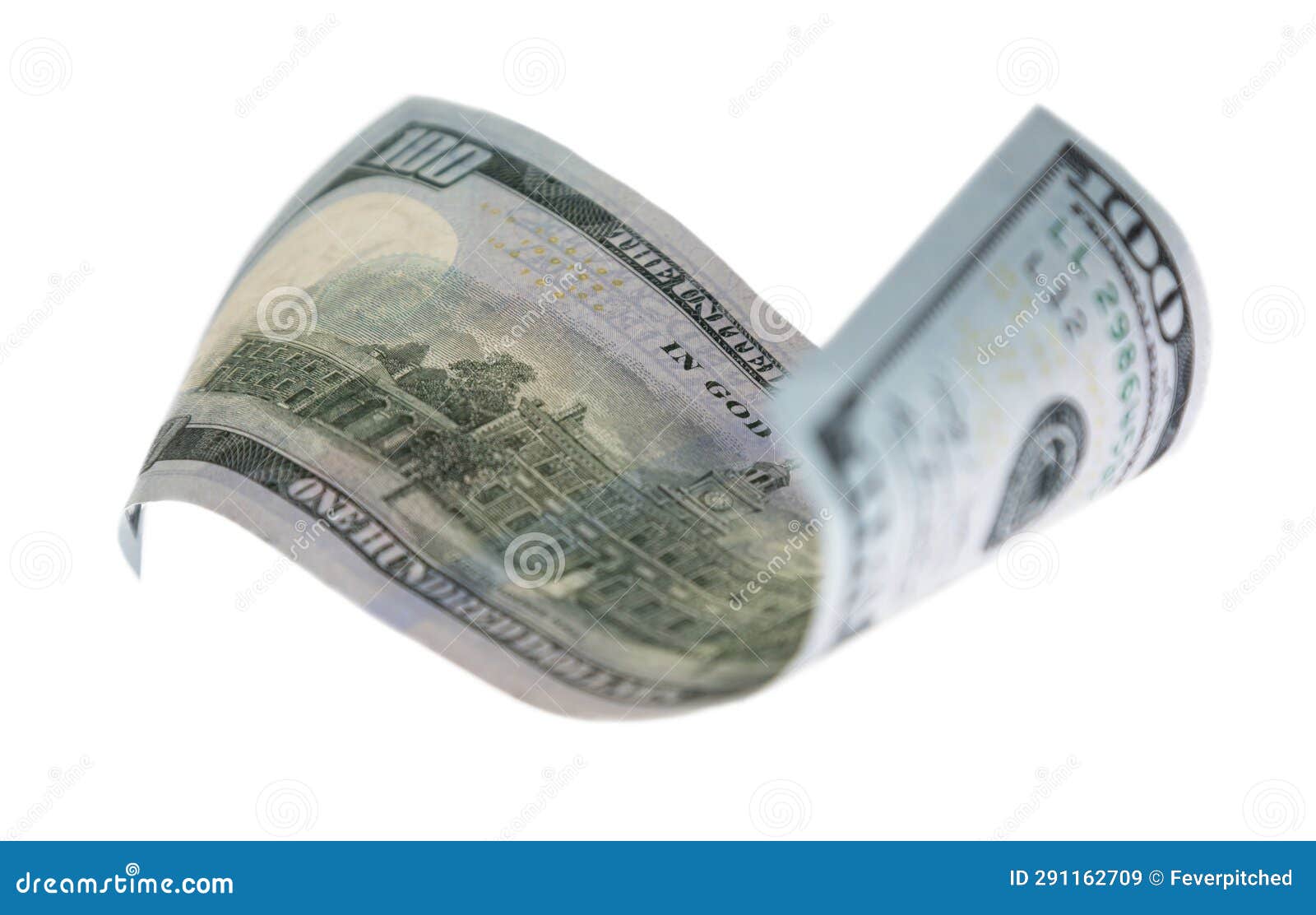 One Hundred Dollar Bill Falling or Floating on Empty Background Stock ...