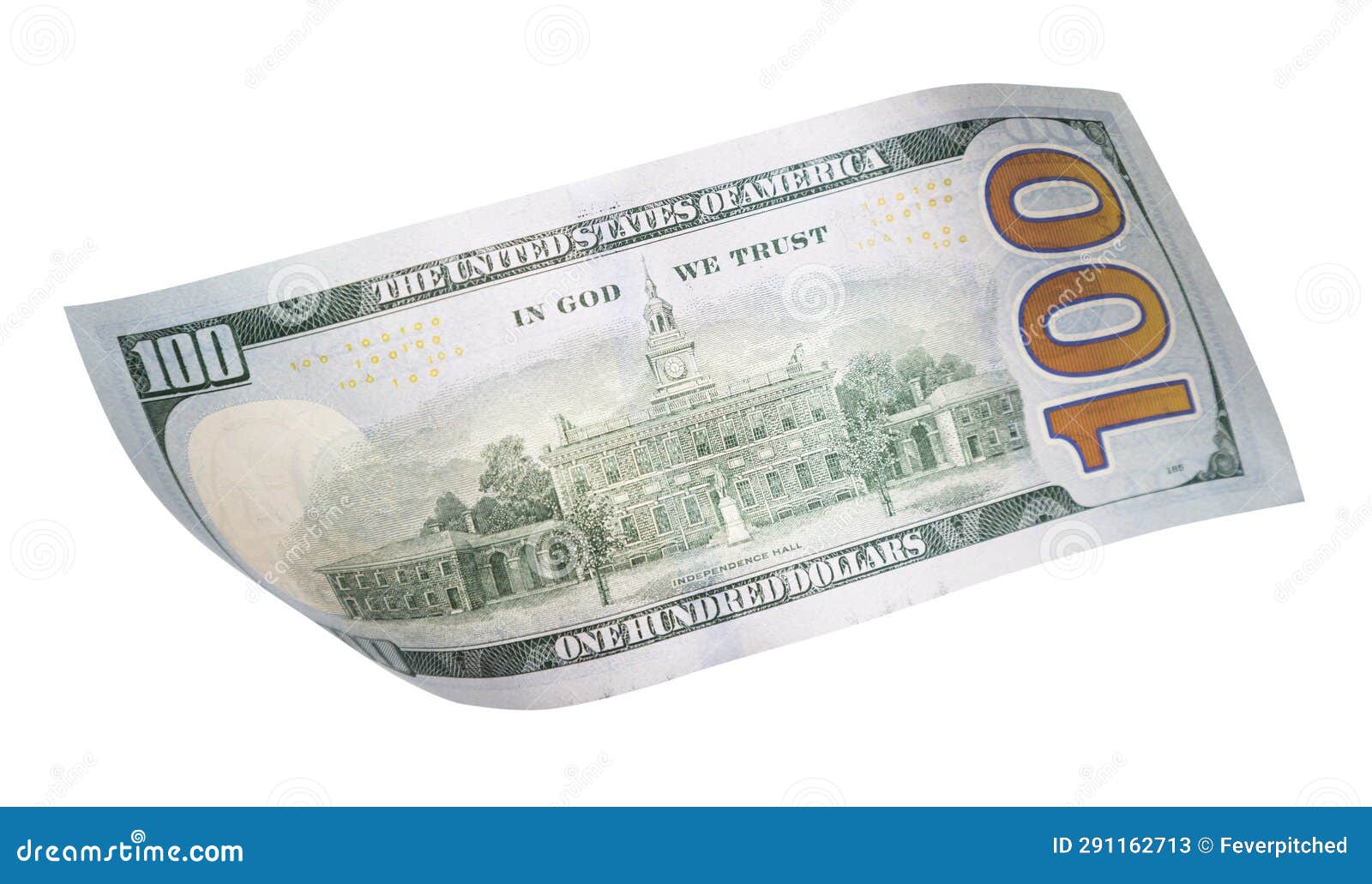 One Hundred Dollar Bill Falling or Floating on Empty Background Stock ...