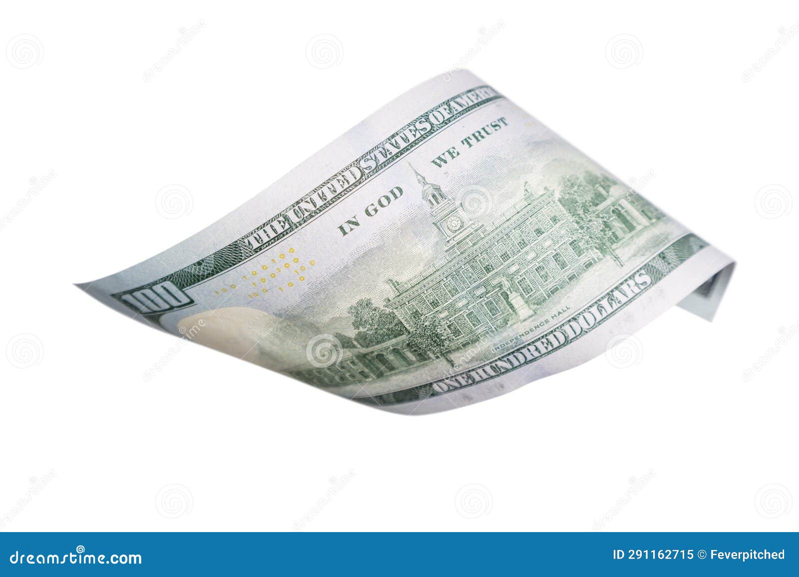 One Hundred Dollar Bill Falling or Floating on Empty Background Stock ...