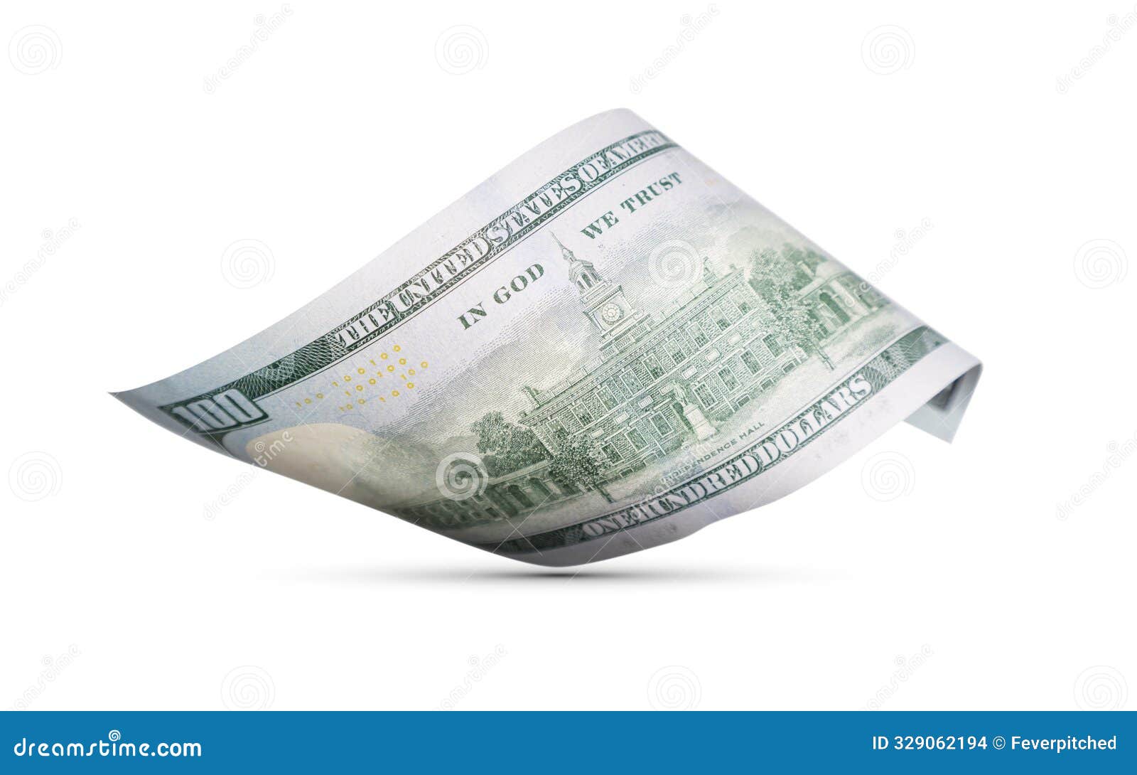 One Hundred Dollar Bill Floating Down To Surface with Drop Shadow ...