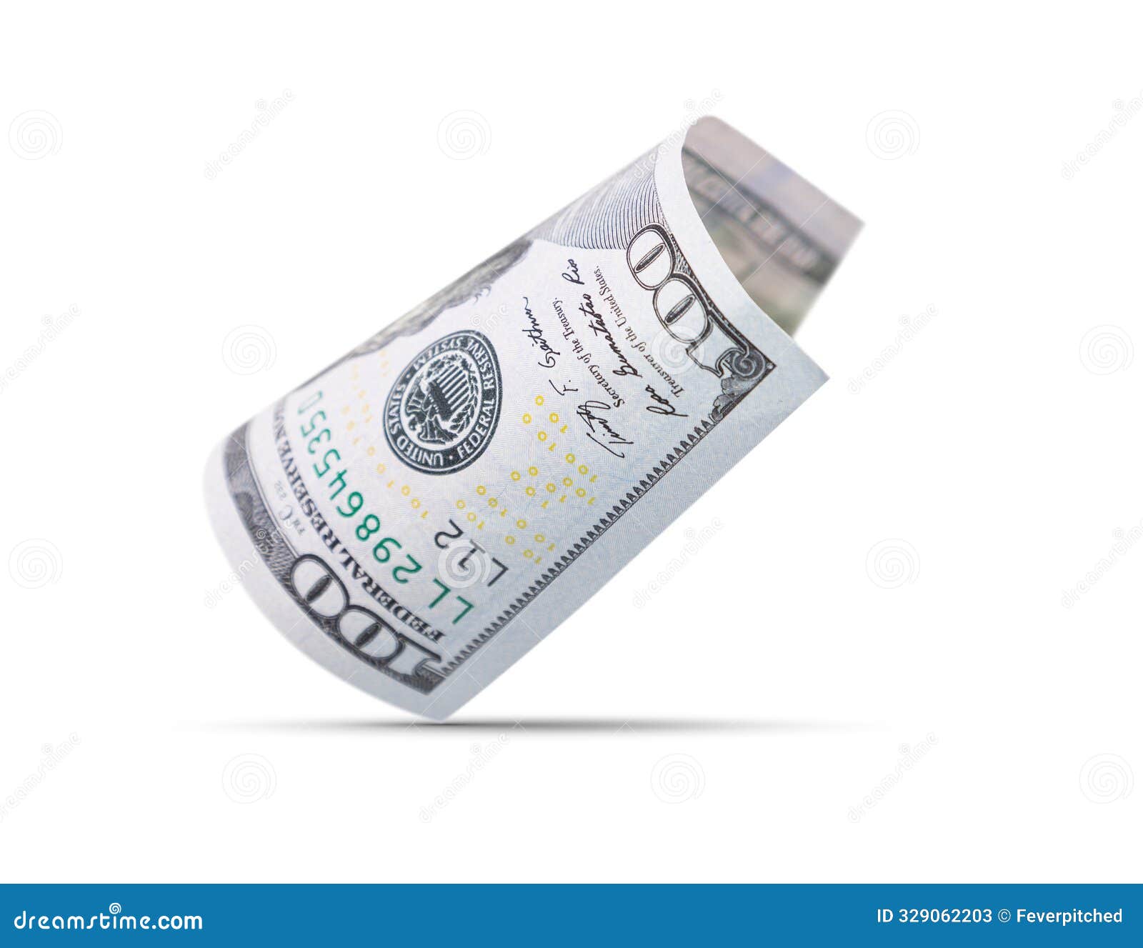 One Hundred Dollar Bill Floating Down To Surface with Drop Shadow ...