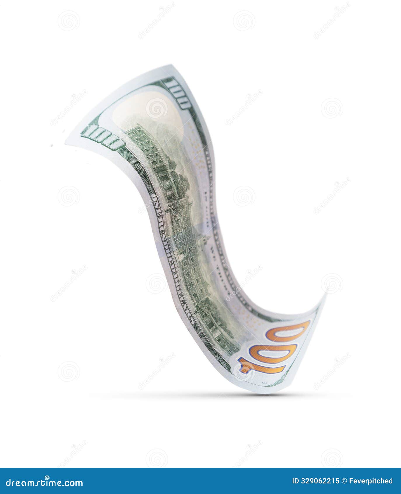 One Hundred Dollar Bill Floating Down To Surface with Drop Shadow ...