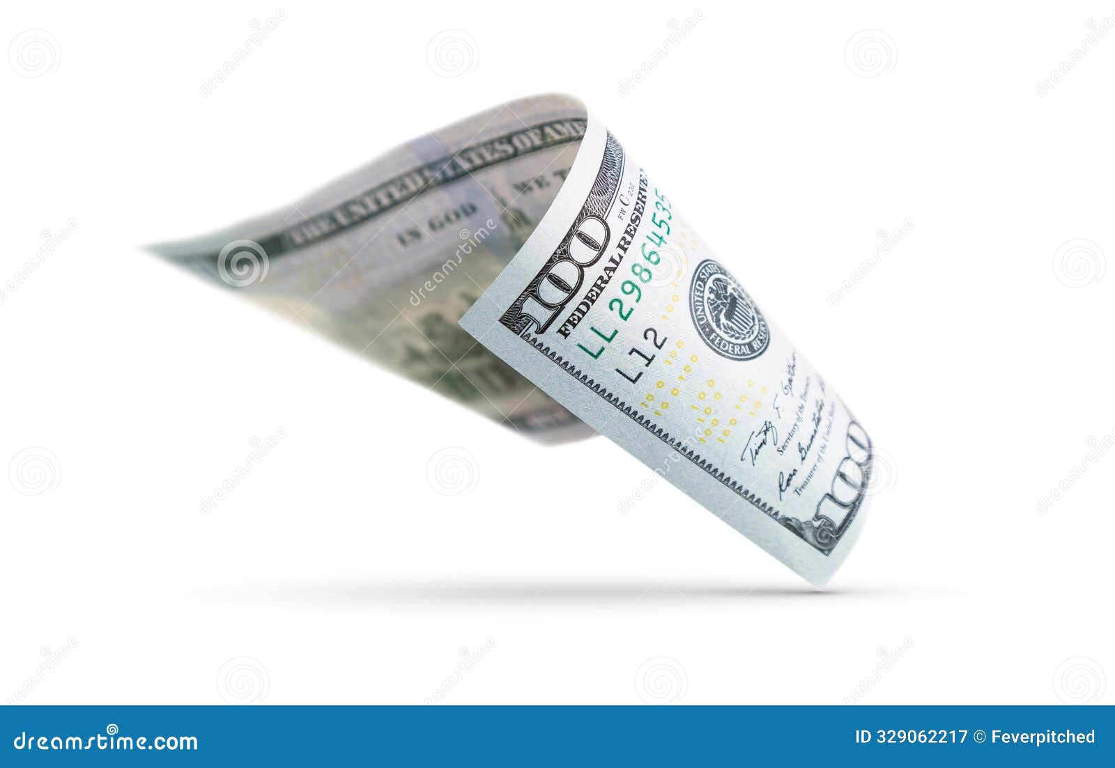 One Hundred Dollar Bill Floating Down To Surface with Drop Shadow ...