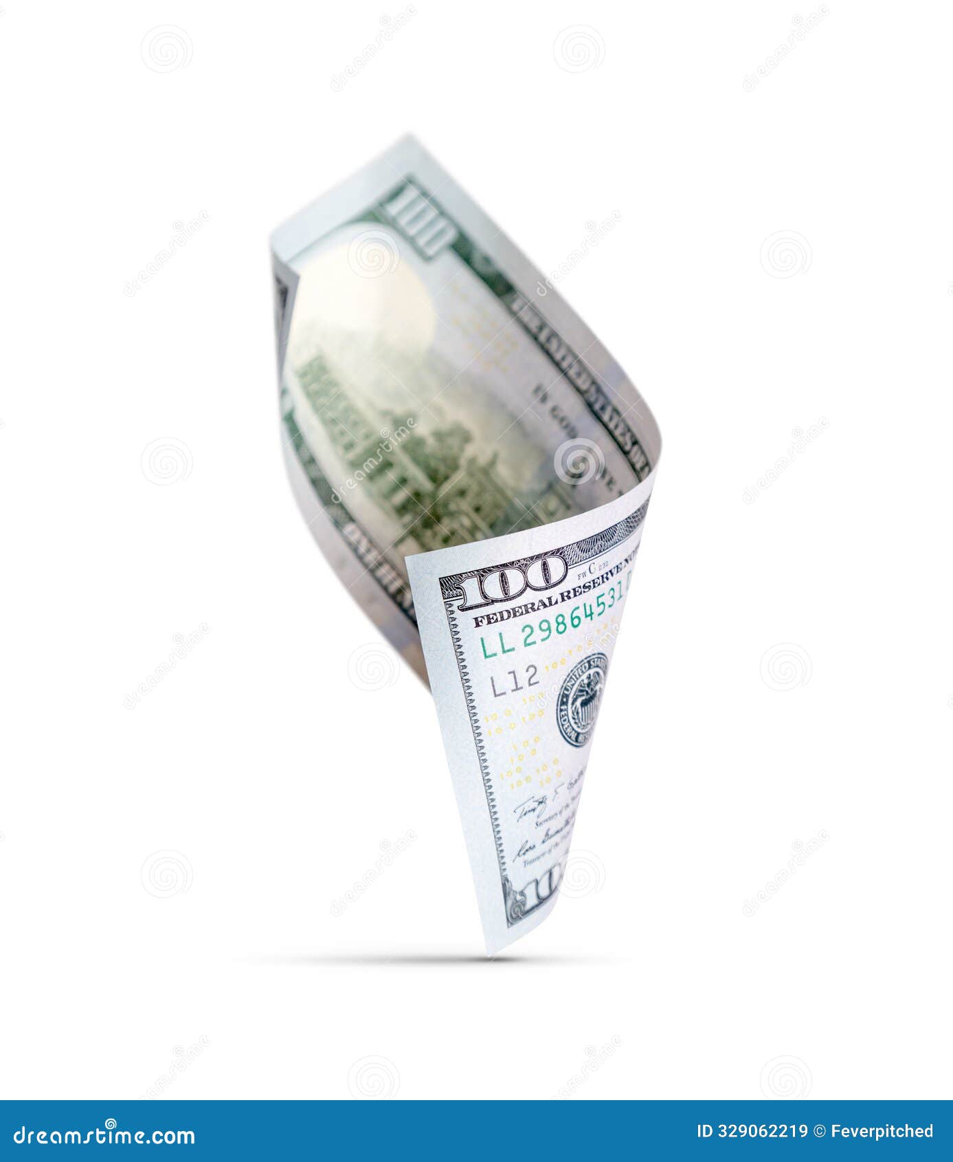 One Hundred Dollar Bill Floating Down To Surface with Drop Shadow ...