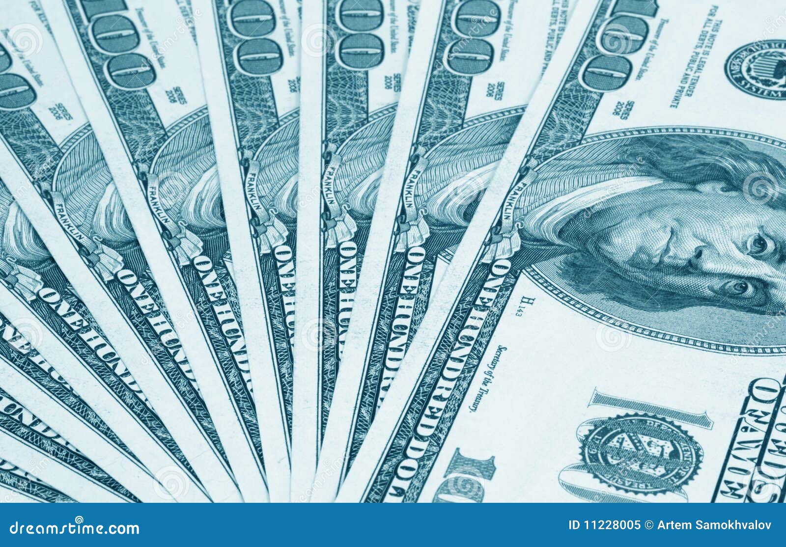 One Hundred Dollar S Banknotes. Blue Toned Stock Image - Image of ...