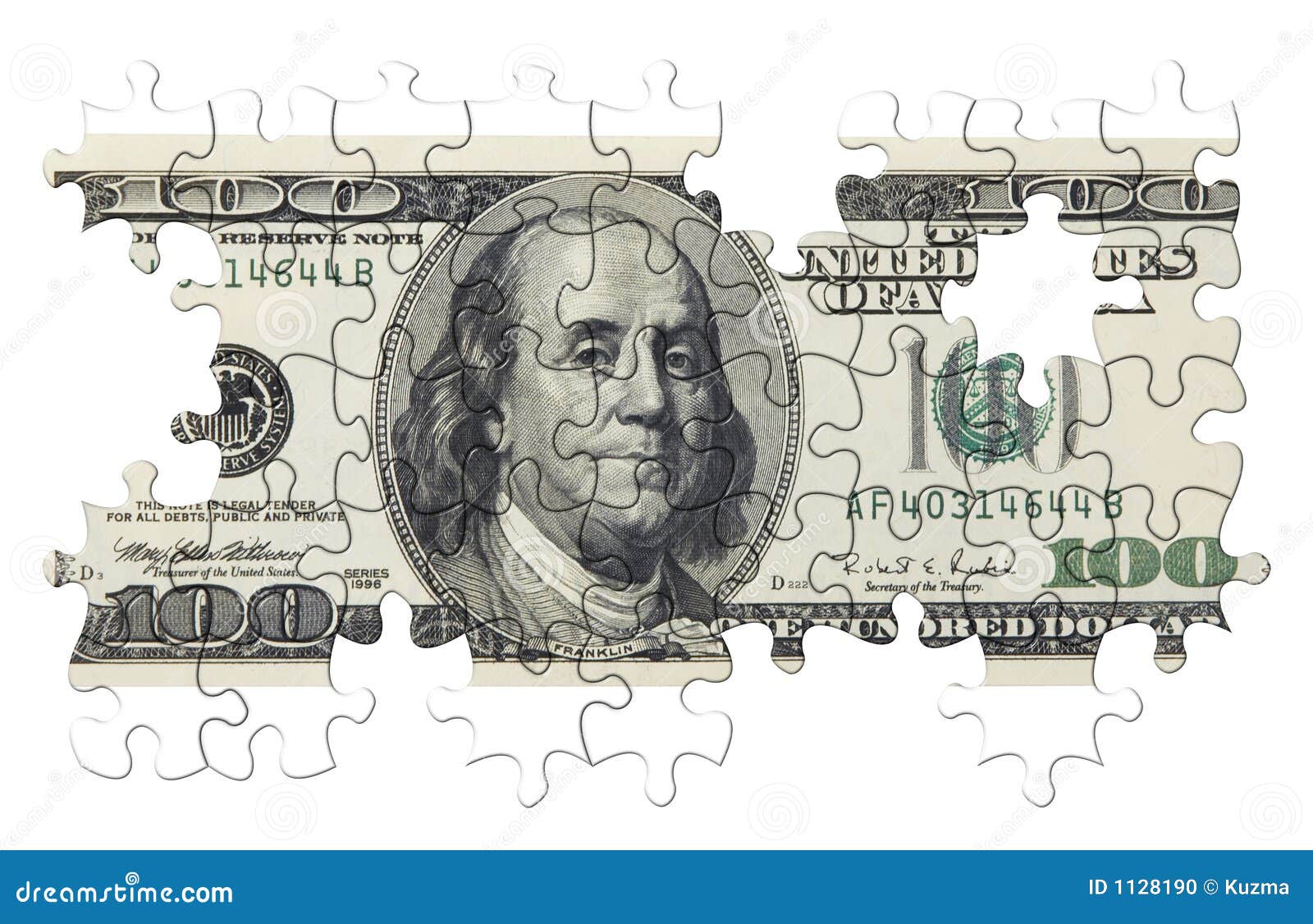 One Hundred Dollars Puzzle(isolated) Stock Illustration - Illustration ...