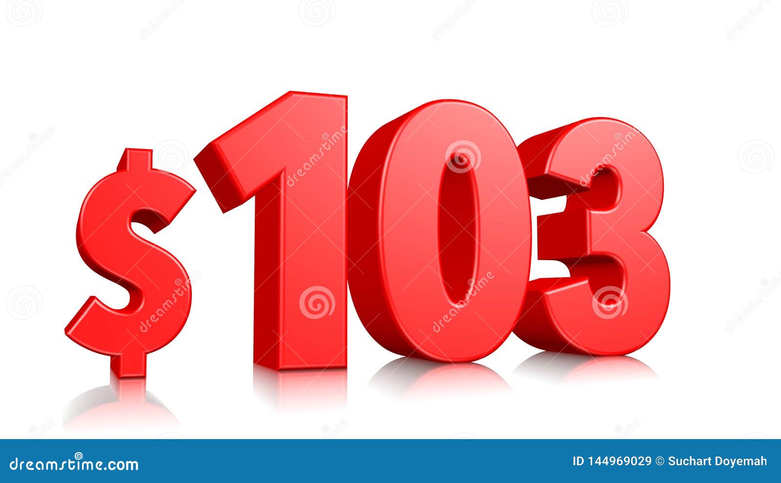 103$ One Hundred Three Symbol. Red Text 3d Render with Dollar Sign on ...