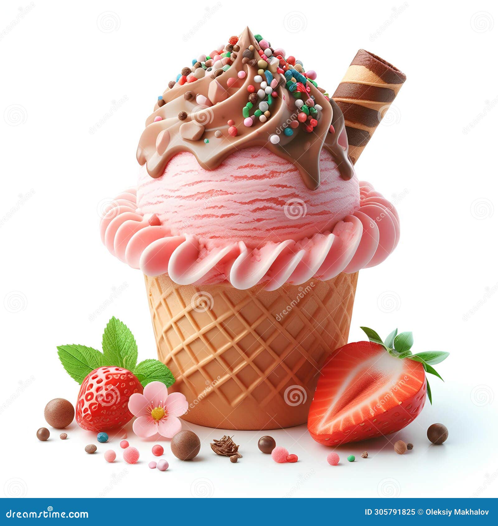 One Ice Cream Flavour Isolated on White Background Stock Illustration ...