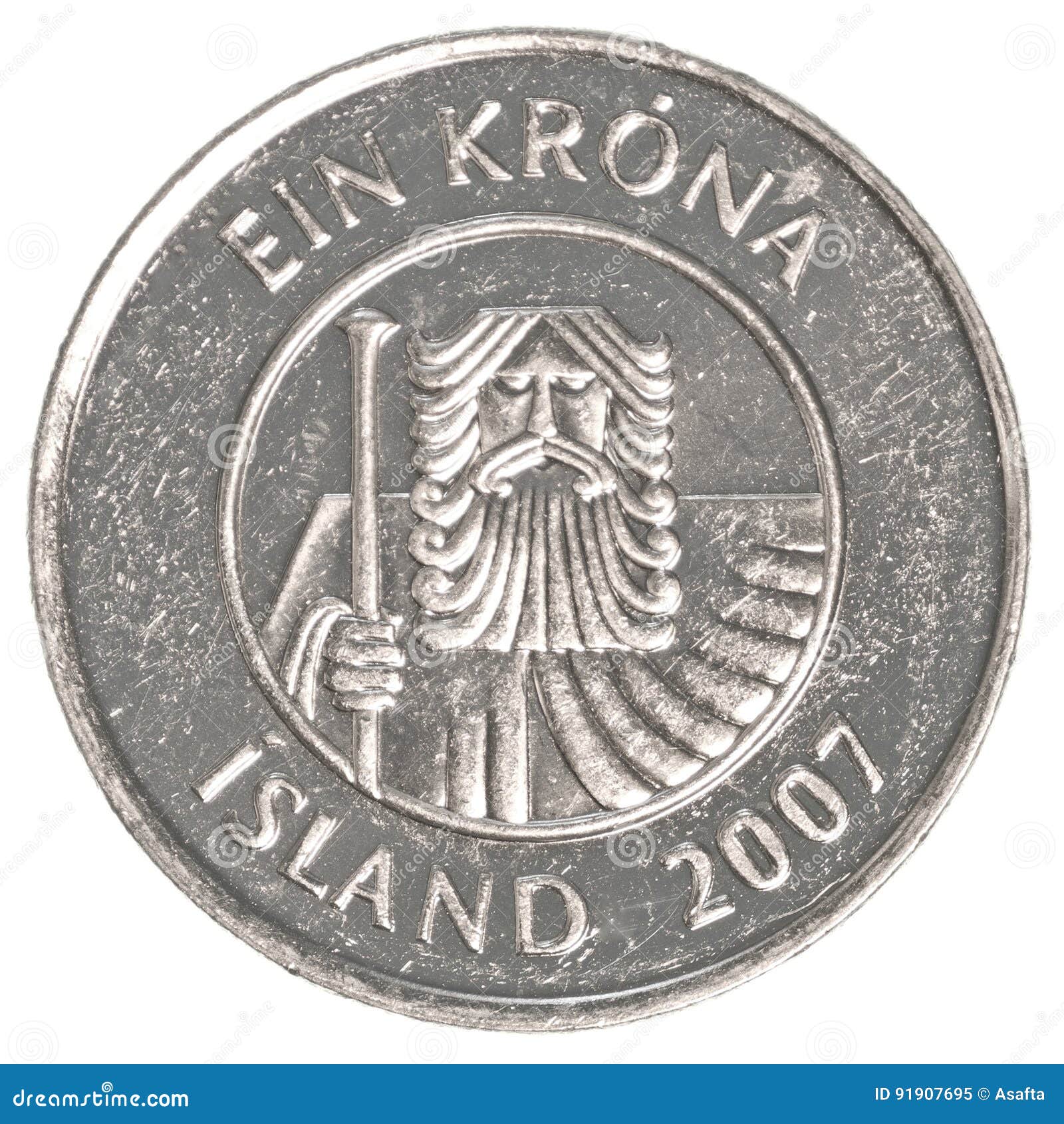 Icelandic Krona Coin With A Value Of Ten Krona Isolated On A White ...