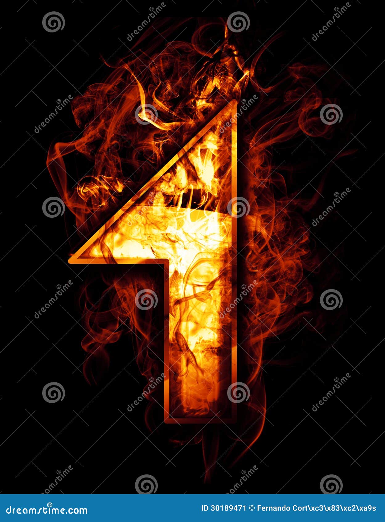 One, Illustration of Number with Chrome Effects and Red Fire on Stock ...