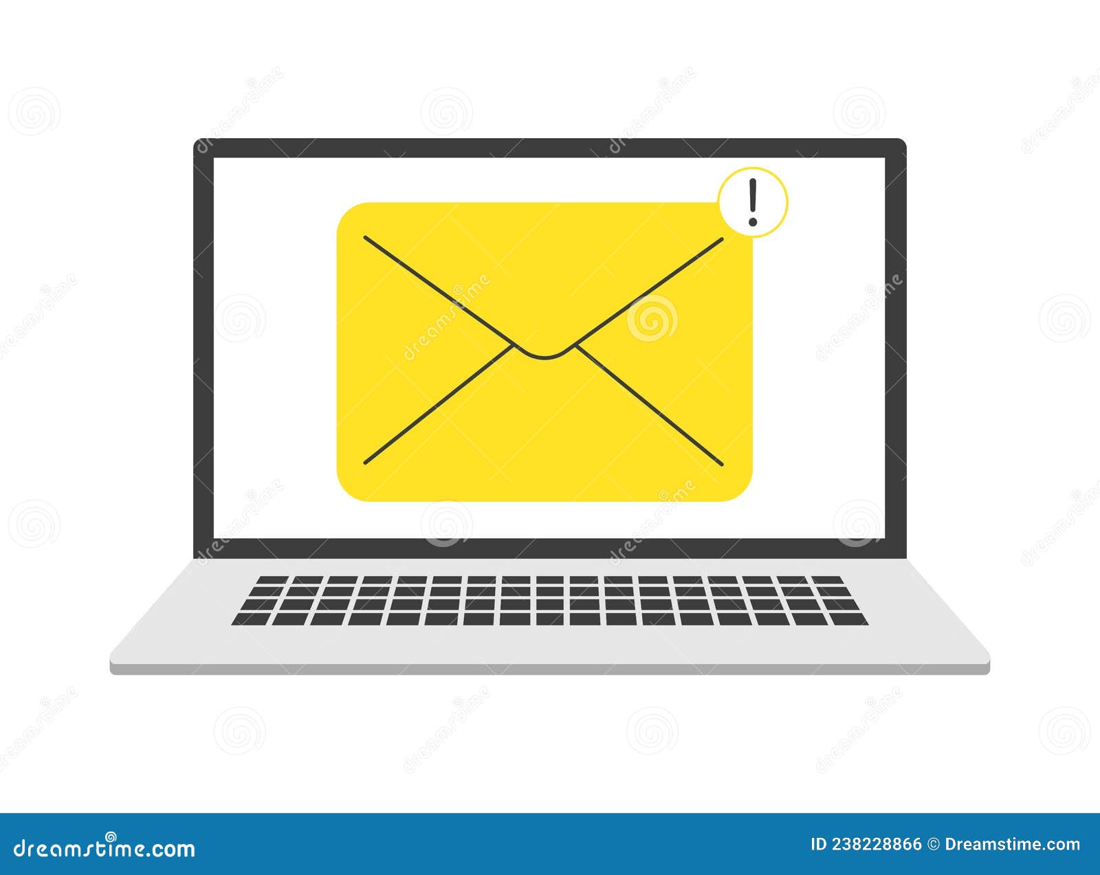 One Incoming Message on Laptop, Open Message Icon, Notification. Vector ...