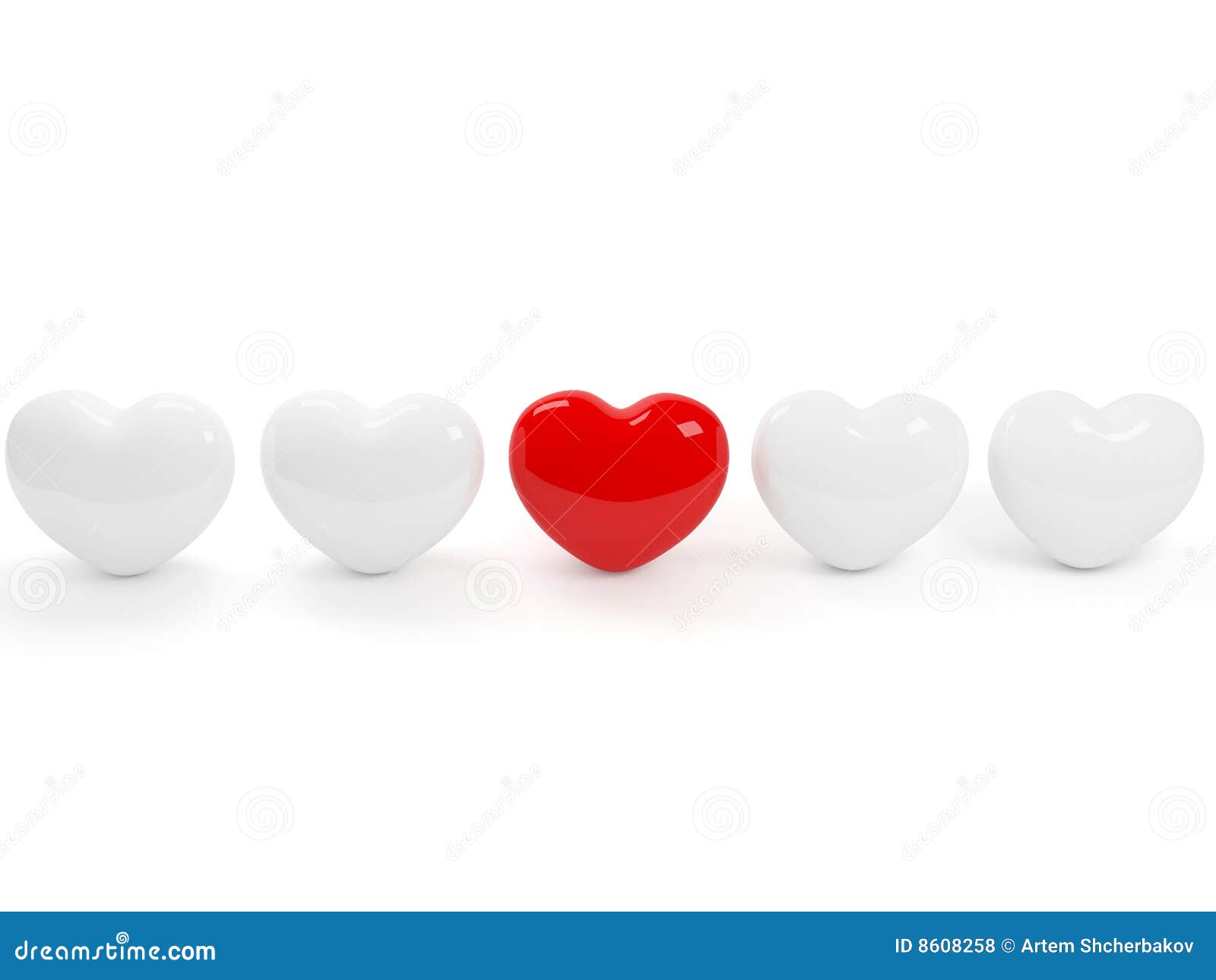 One Isolated Red Heart And Four White! Picture. Image: 8608258