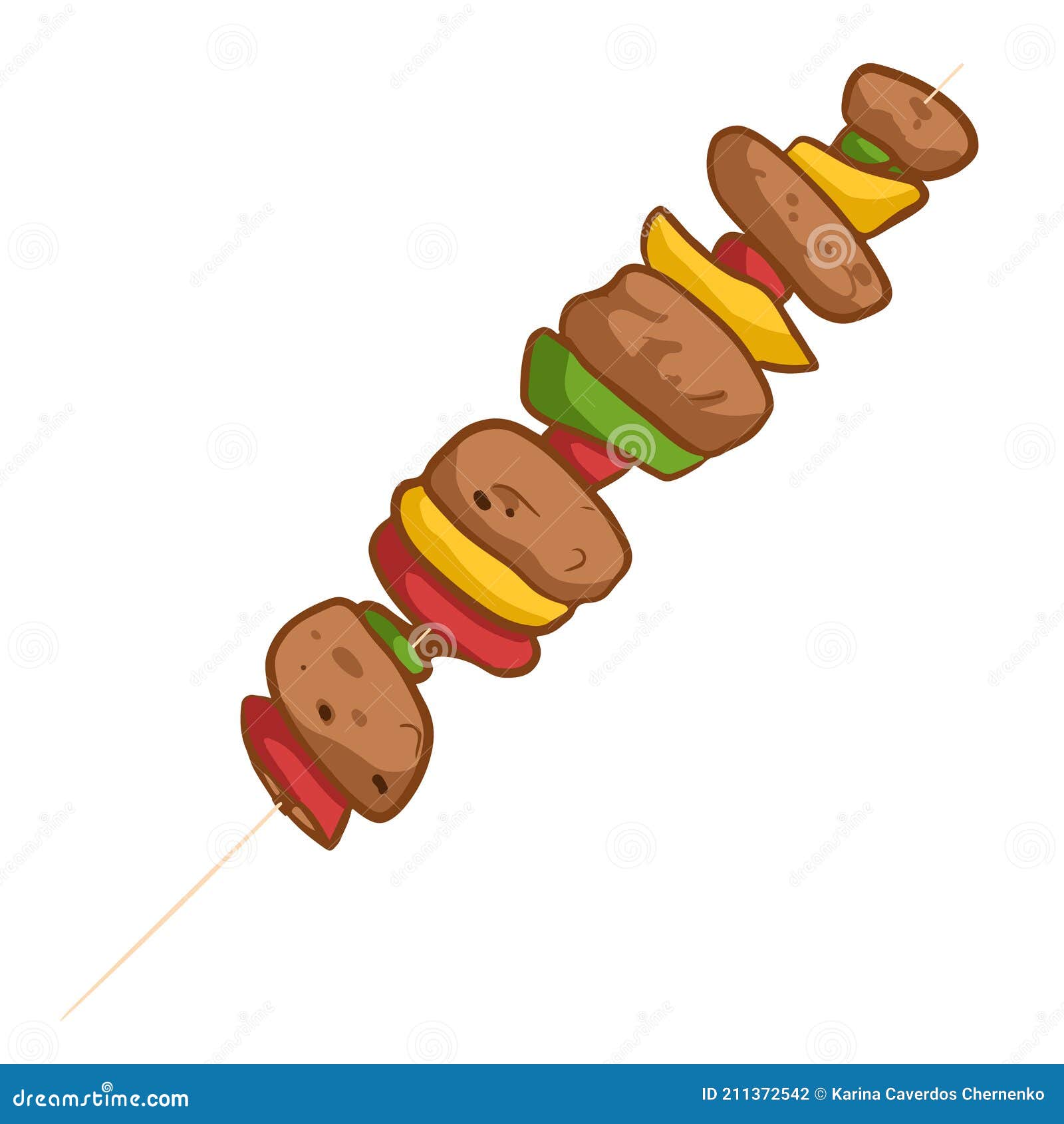 One Kebab. Cartoon Style. Isolated on White Background. Stock Vector ...